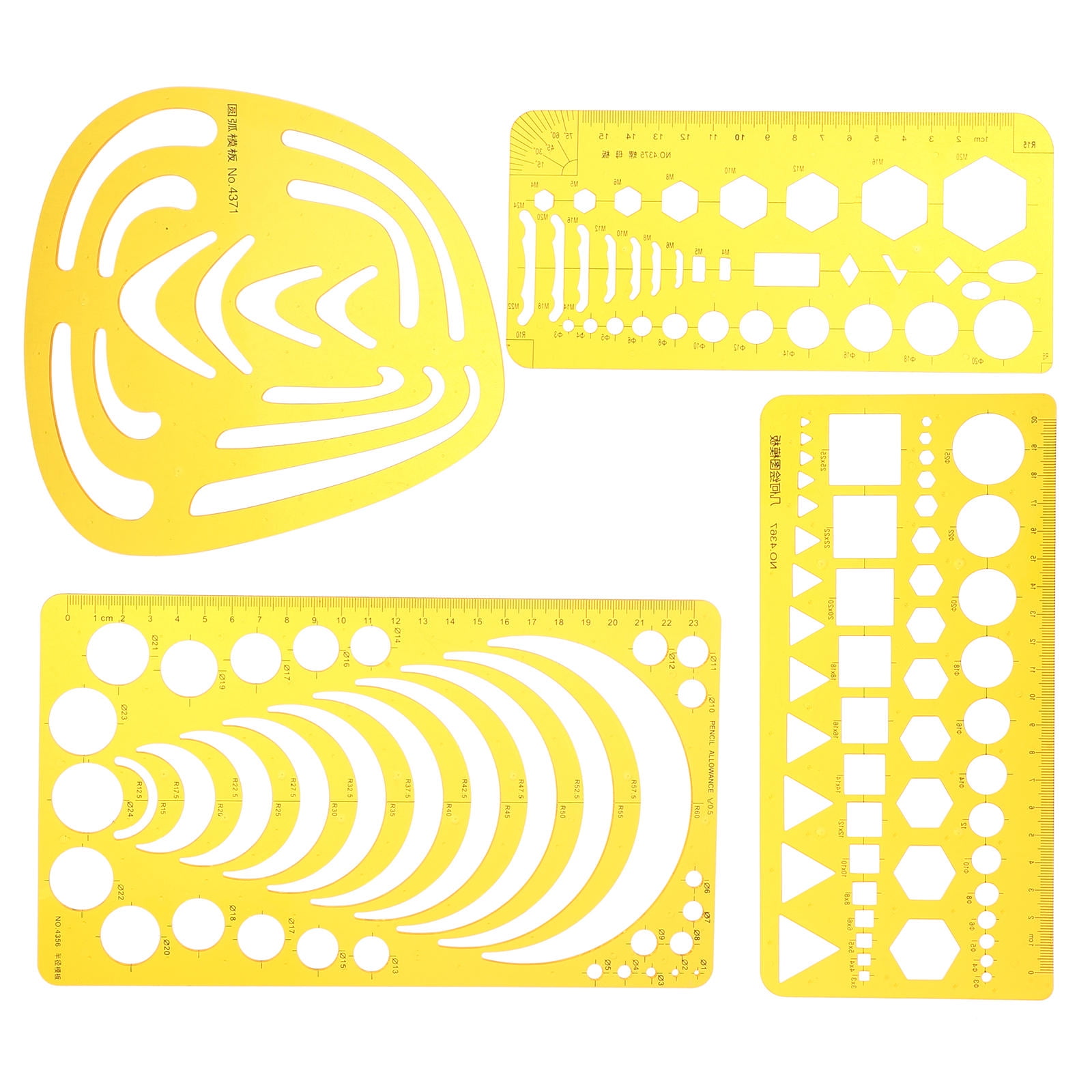CTIRCHIU 4Pcs Design Template Ruler Set Khaki Plastic Durable Formwork ...