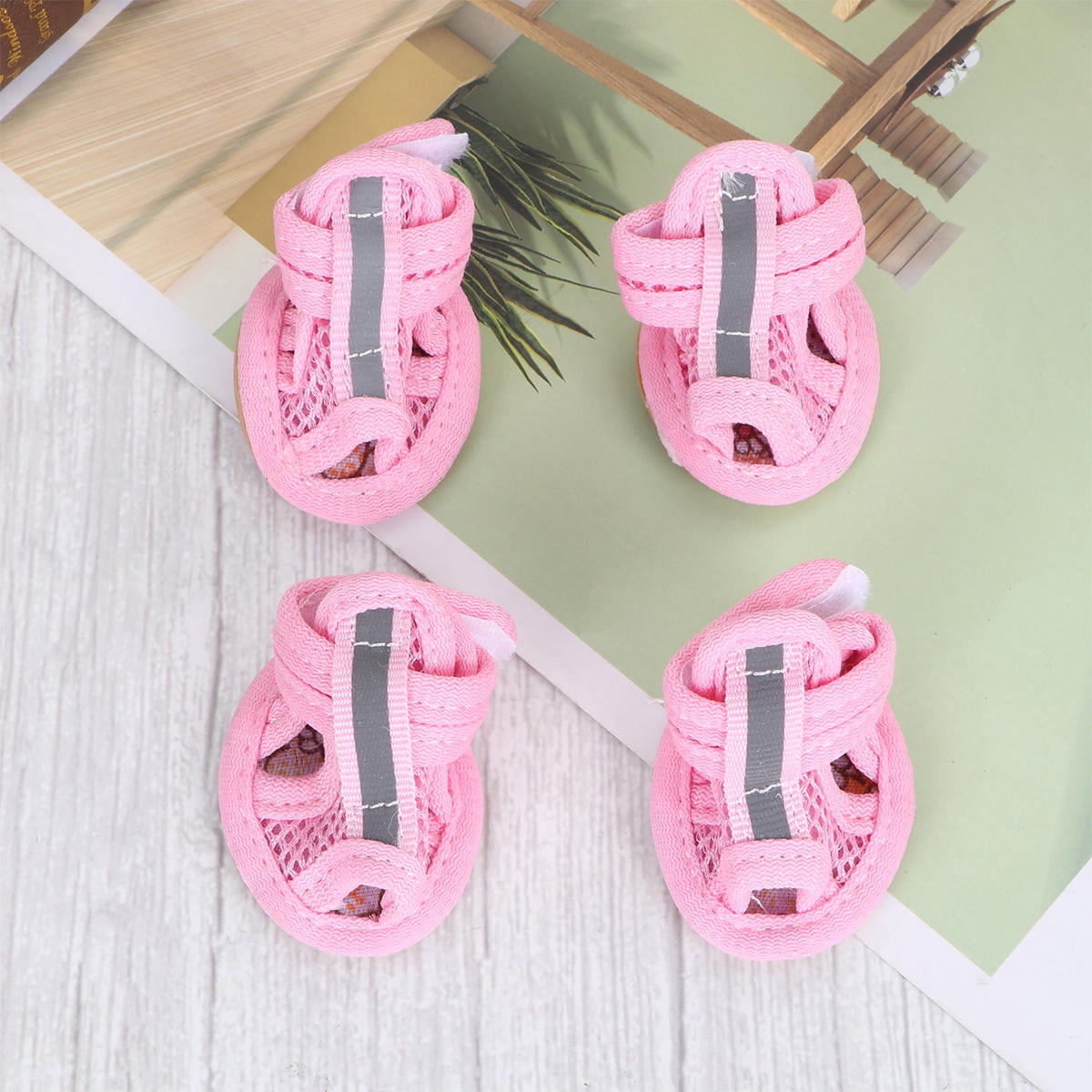 CTIRCHIU 4Pcs Puppy Shoes for Summer in Pink Mesh with -Slip Protection ...