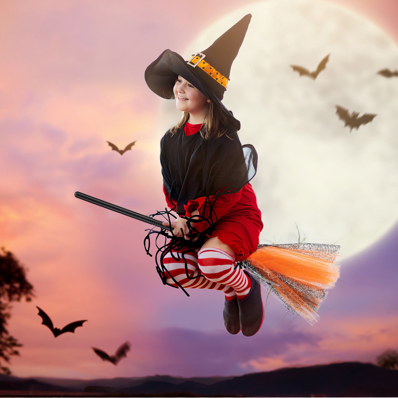 CTIRCHIU Witch Costume Props Broom Prop Orange Gauze 1Set Witch Cosplay ...