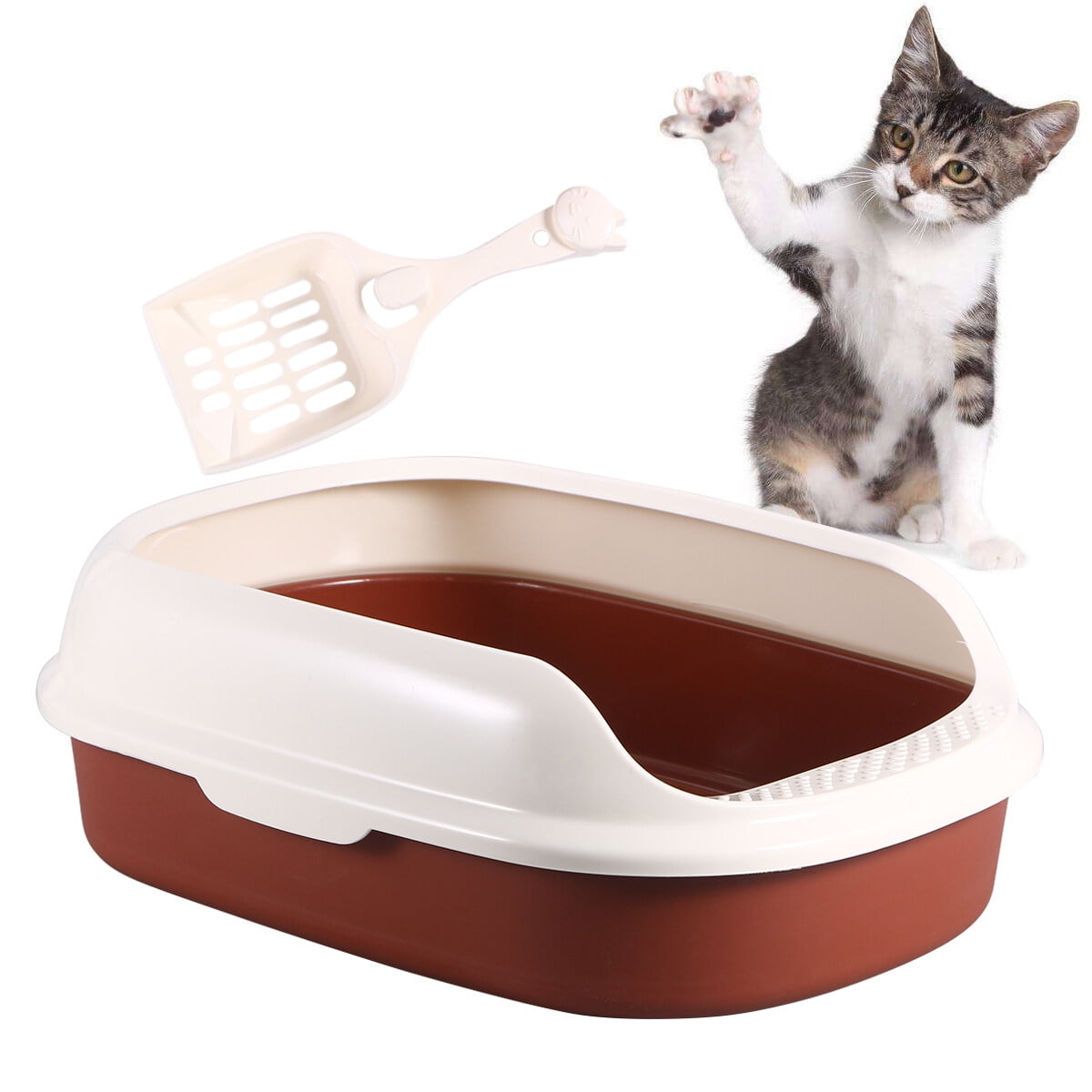 CTIRCHIU Cat Litter Box for Pet Coffee Color Plastic Potty Training ...