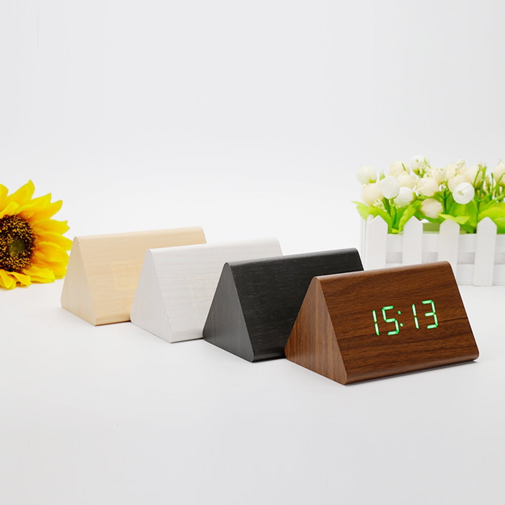 CTIRCHIU Classic Triangle LED Digital Clock Wooden Alarm with Sound ...