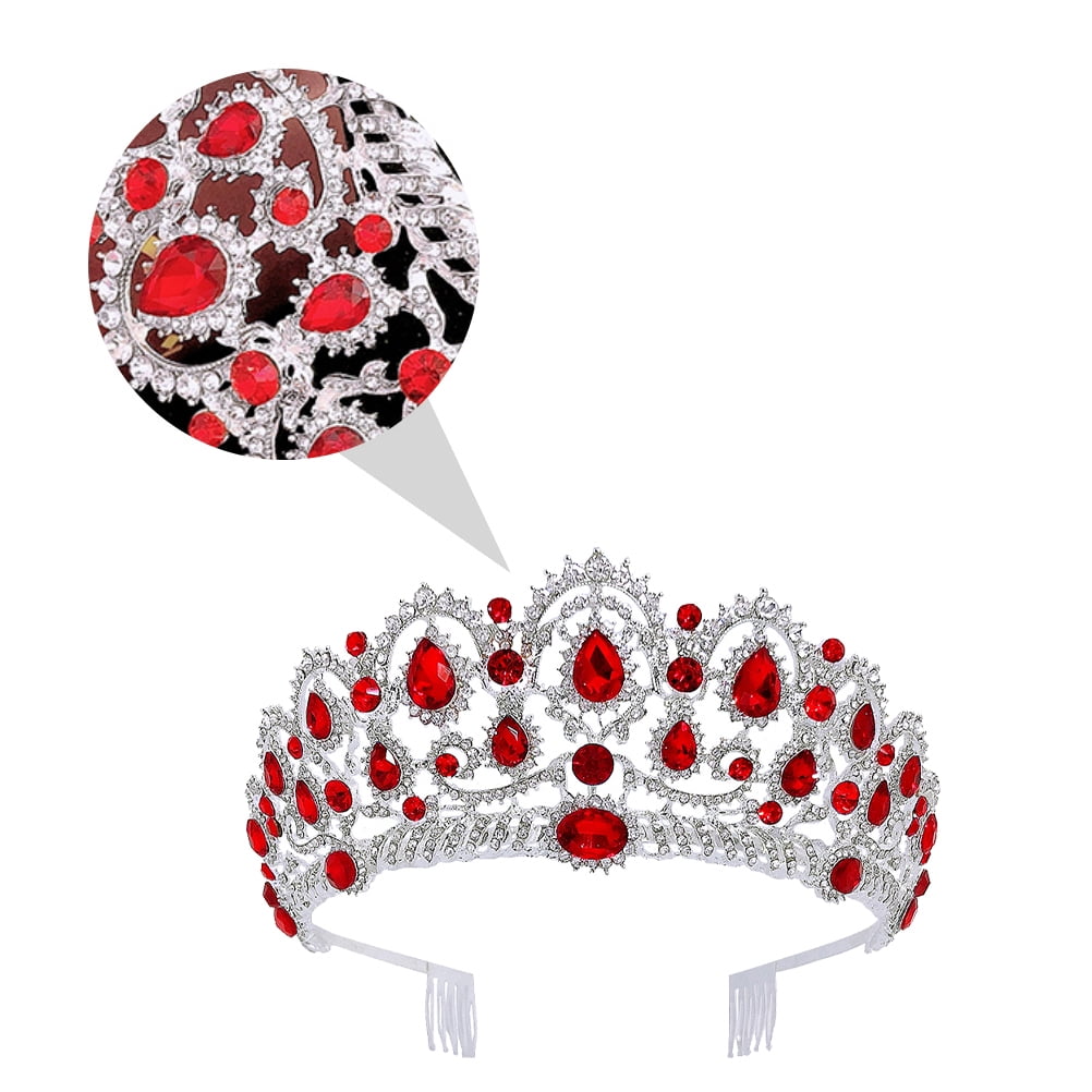 CTIRCHIU Crystal Red Bridal Crown Headdress with Easy Clip for Wedding ...