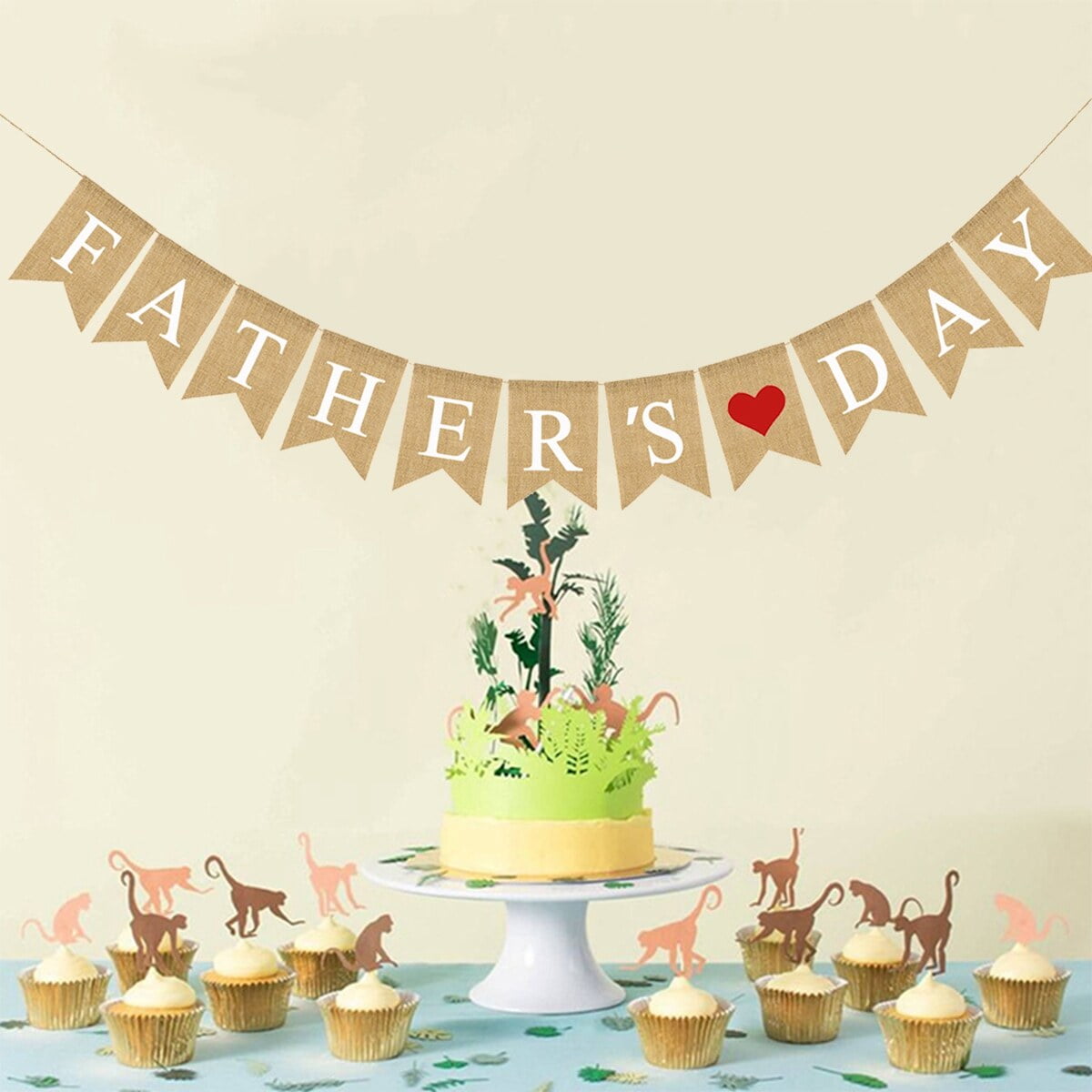 CTIRCHIU Linen Father's Day Banner with Khaki Letters and Red Heart for ...