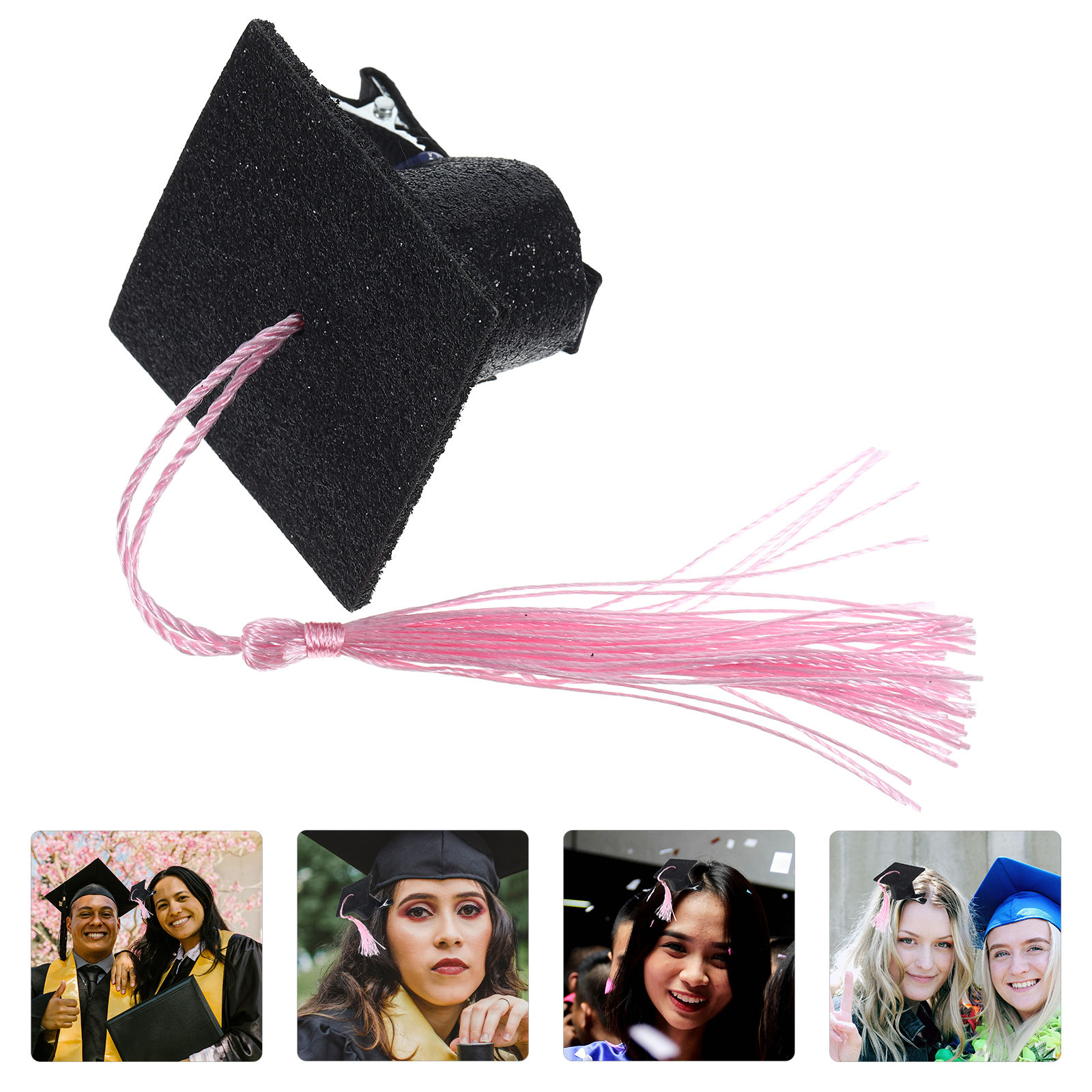 CTIRCHIU Graduation Hat Tassel Hair Clip 6Pcs Pink Felt Metal For ...