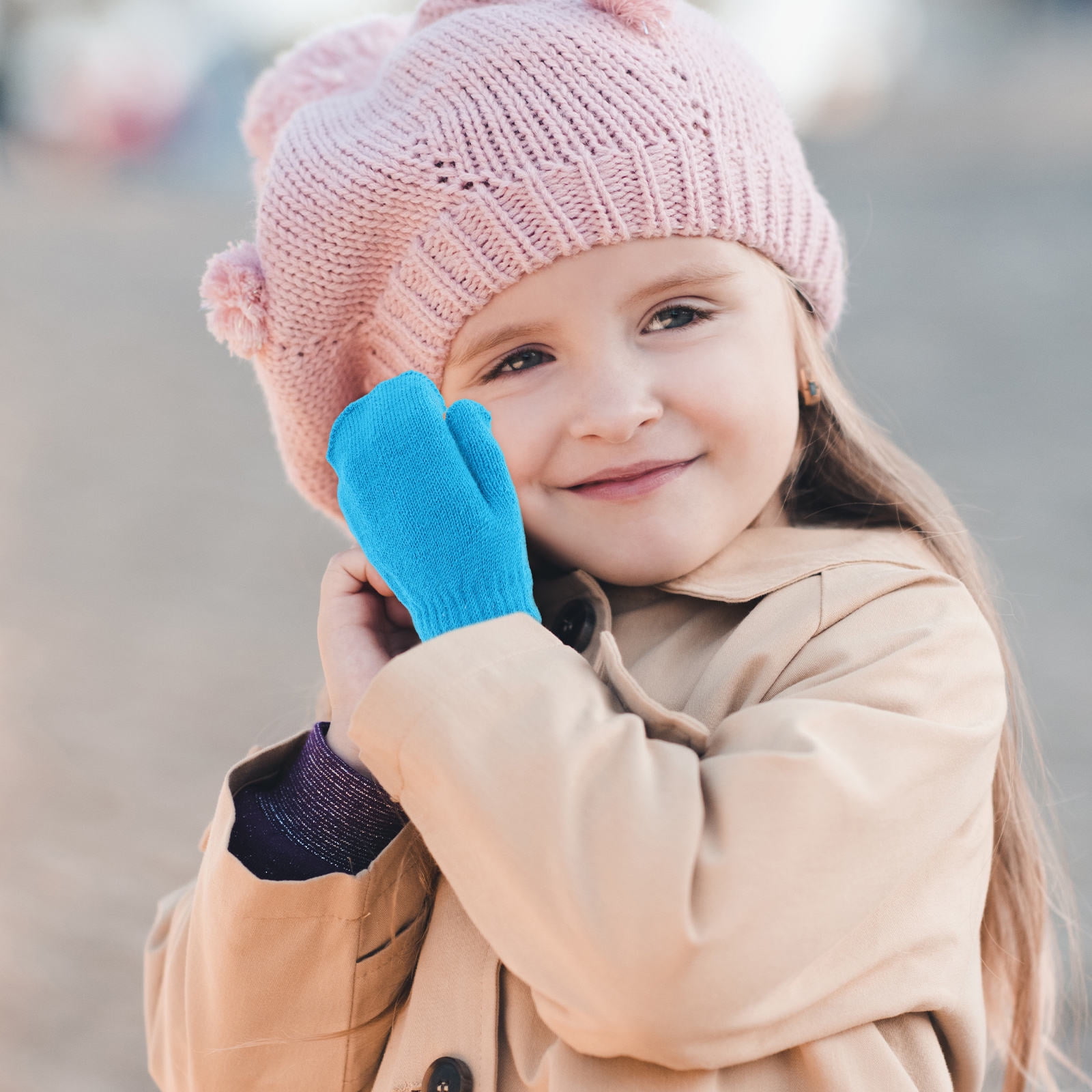CTIRCHIU Kids Knit Mittens Acrylic Fiber Sky-Blue Toddlers Snow Pair ...