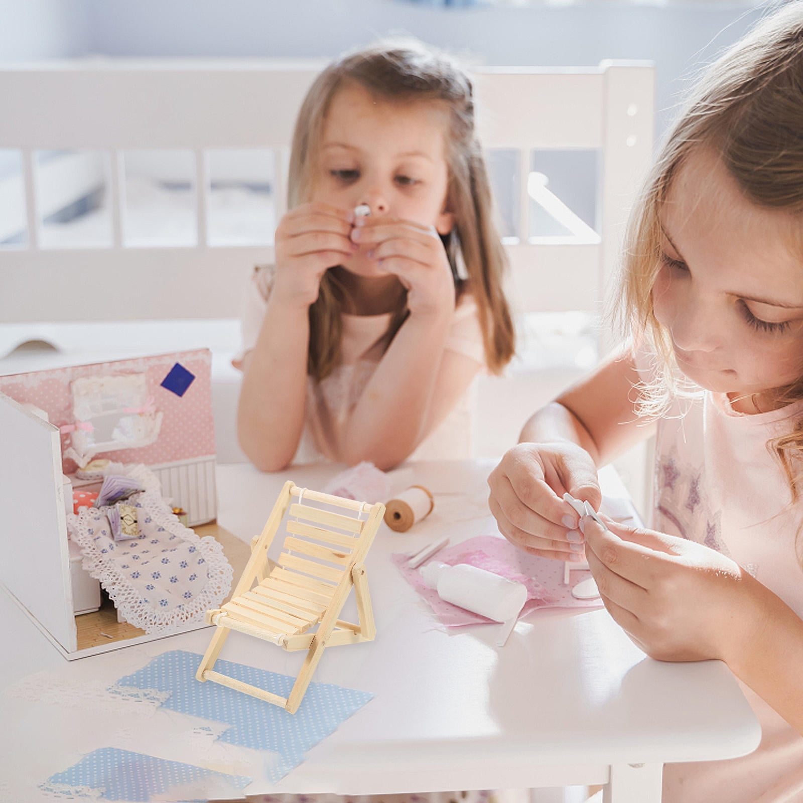 CTIRCHIU Miniature Beach Chair in Beige Wood Finish, 1 Set for ...