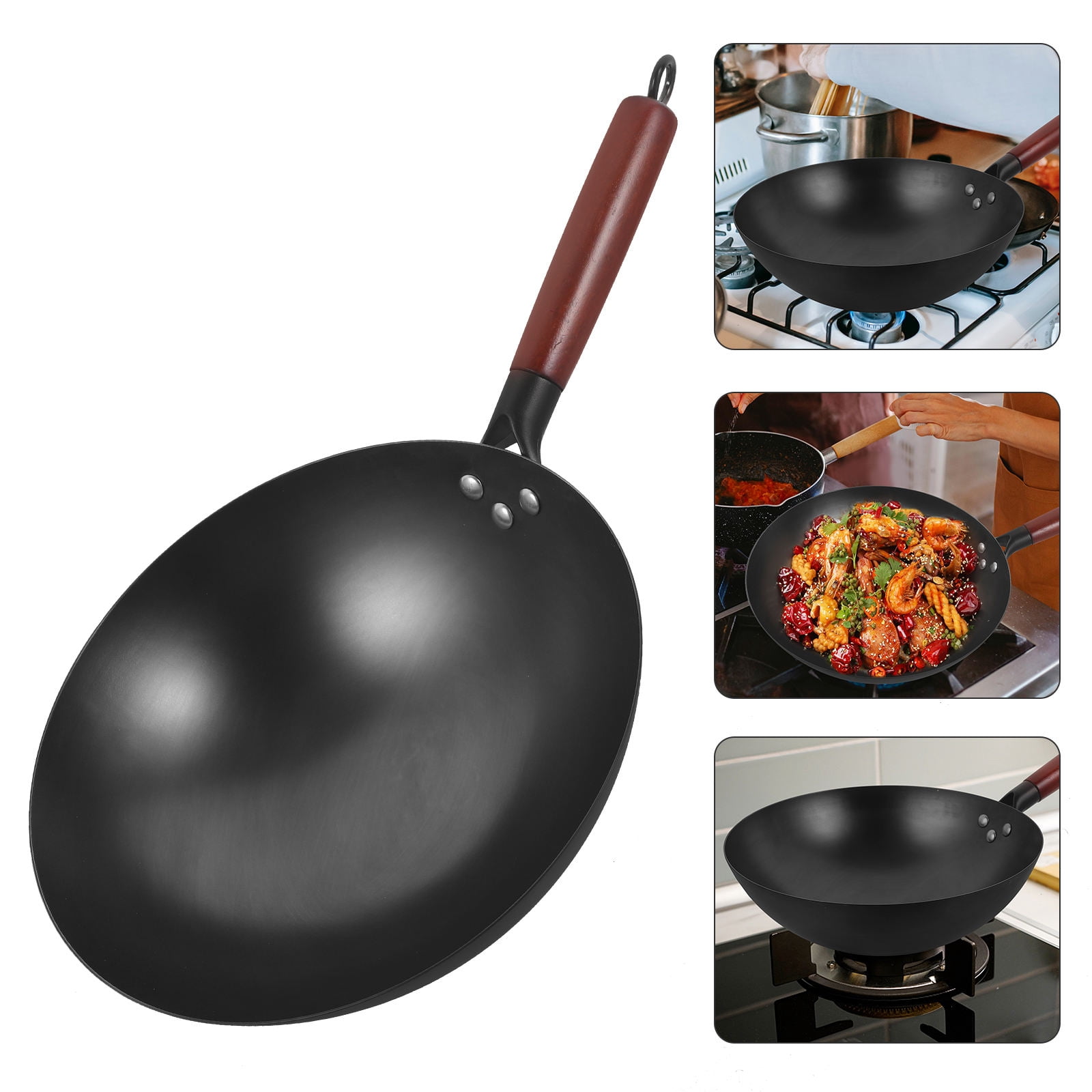 CTIRCHIU Non-stick Wok with Wooden Handle for Cooking and Housewarming ...