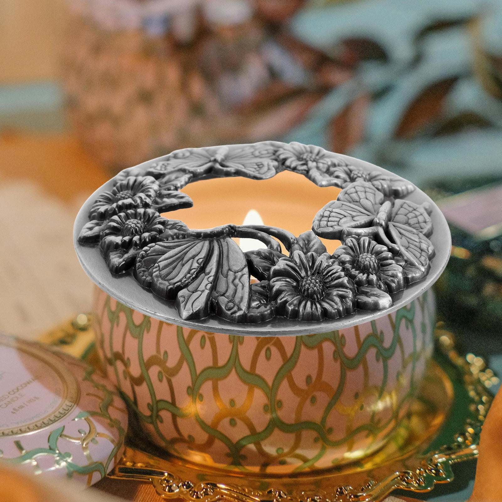 CTIRCHIU Scented Candle Jar Cover Iron Material Silver Hollow Design ...