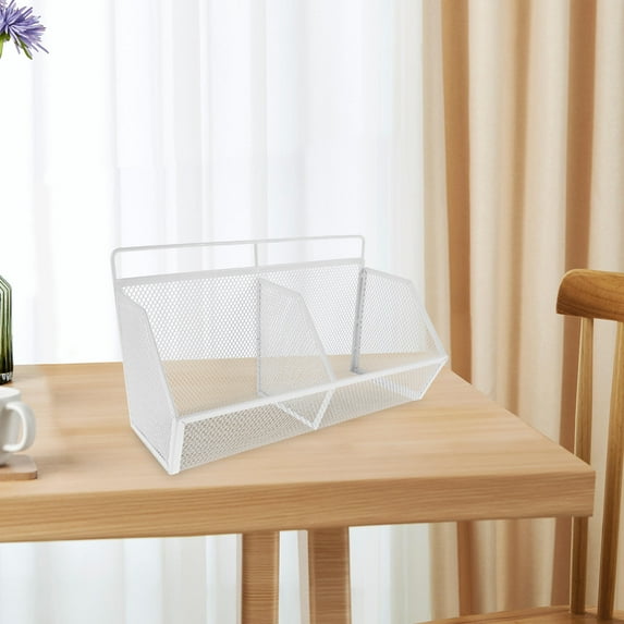 CTIRCHIU White Mesh File Basket Desk Organizer with Slanted ...