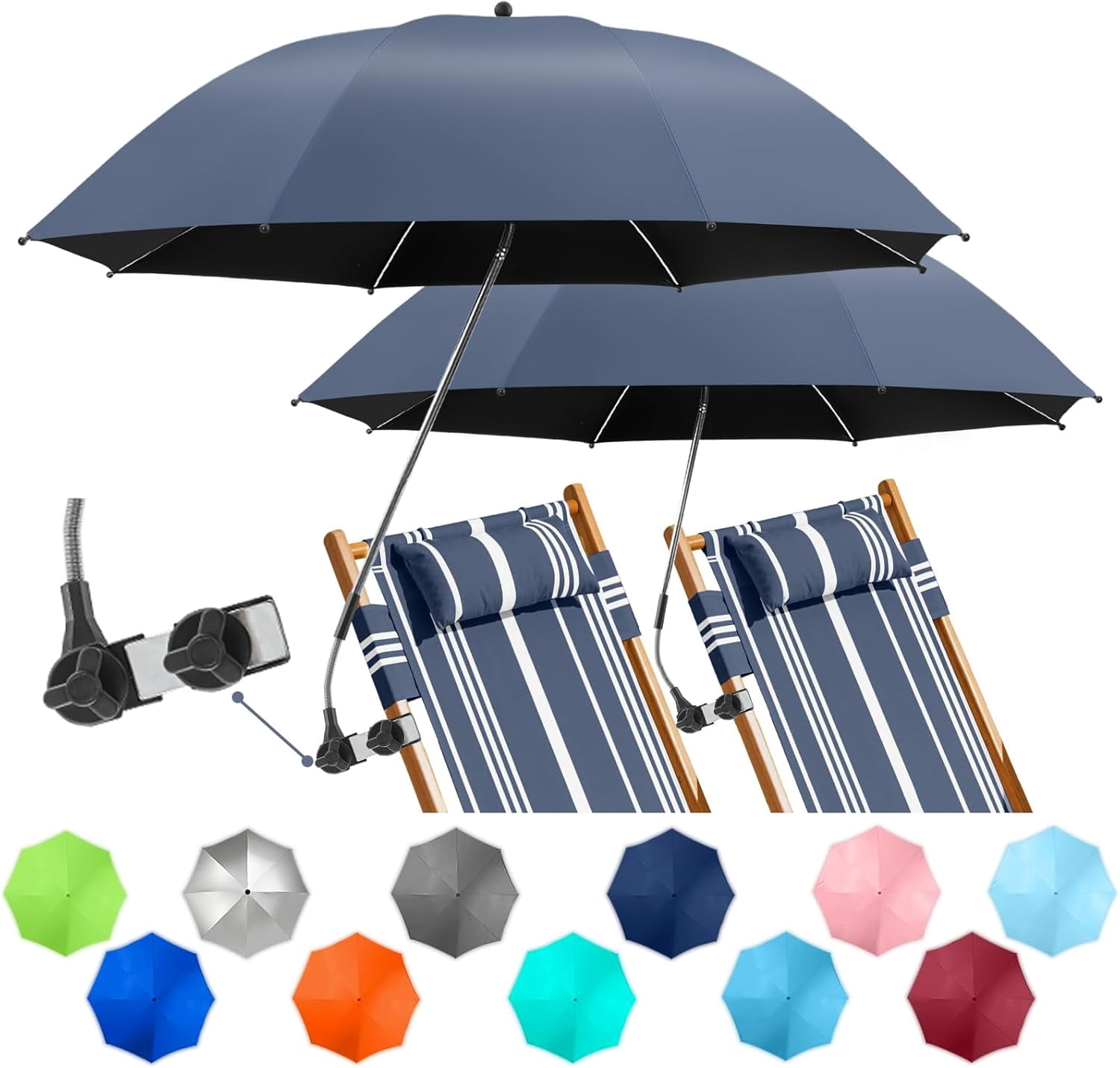 CTIVBI 2 PACK Beach with Clamp 360 ° Adjustable for Chair UPF50+ for ...
