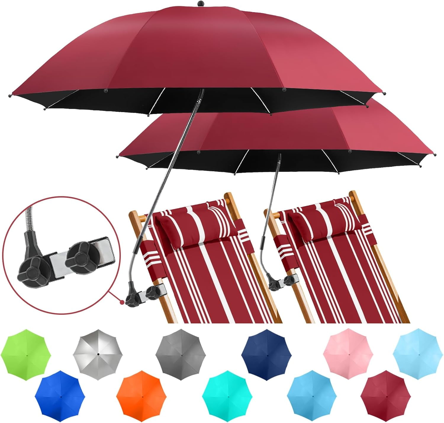 CTIVBI 2 PACK Beach with Clamp 360 ° Adjustable for Chair UPF50+ for ...