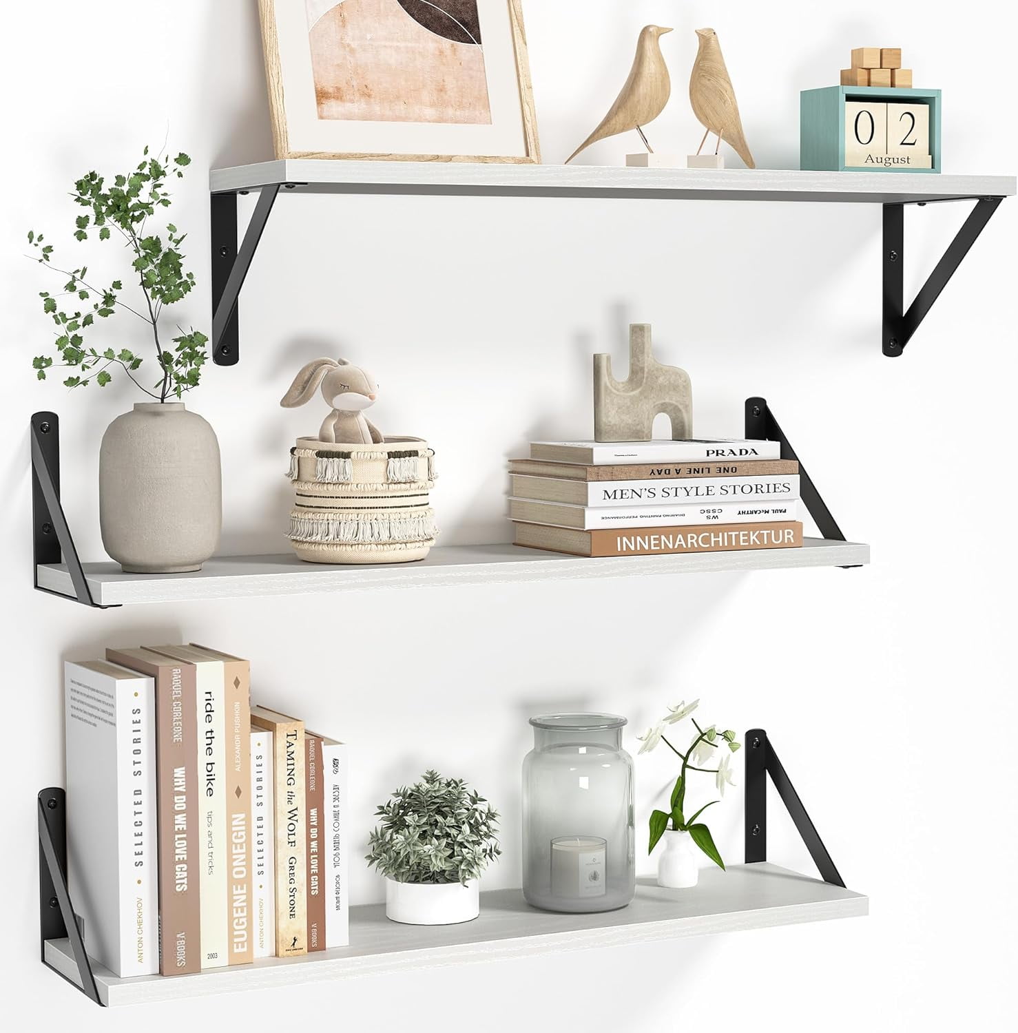 CTIVBI Floating Shelves for Wall 24 Inch Long Wood Floating Shelves Set ...