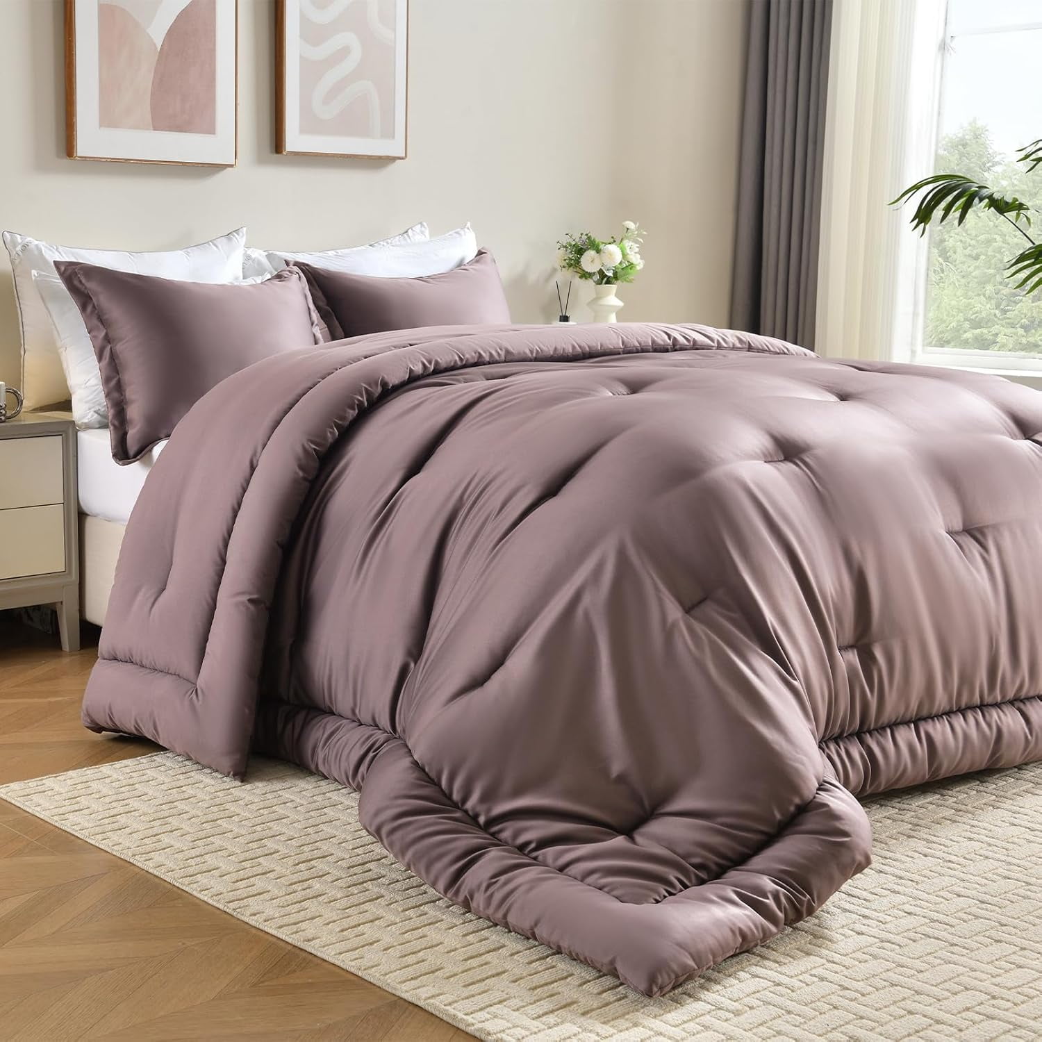 CTIVBI Queen Comforter Set Satin Comforter Sets for All Season 3 Pieces ...