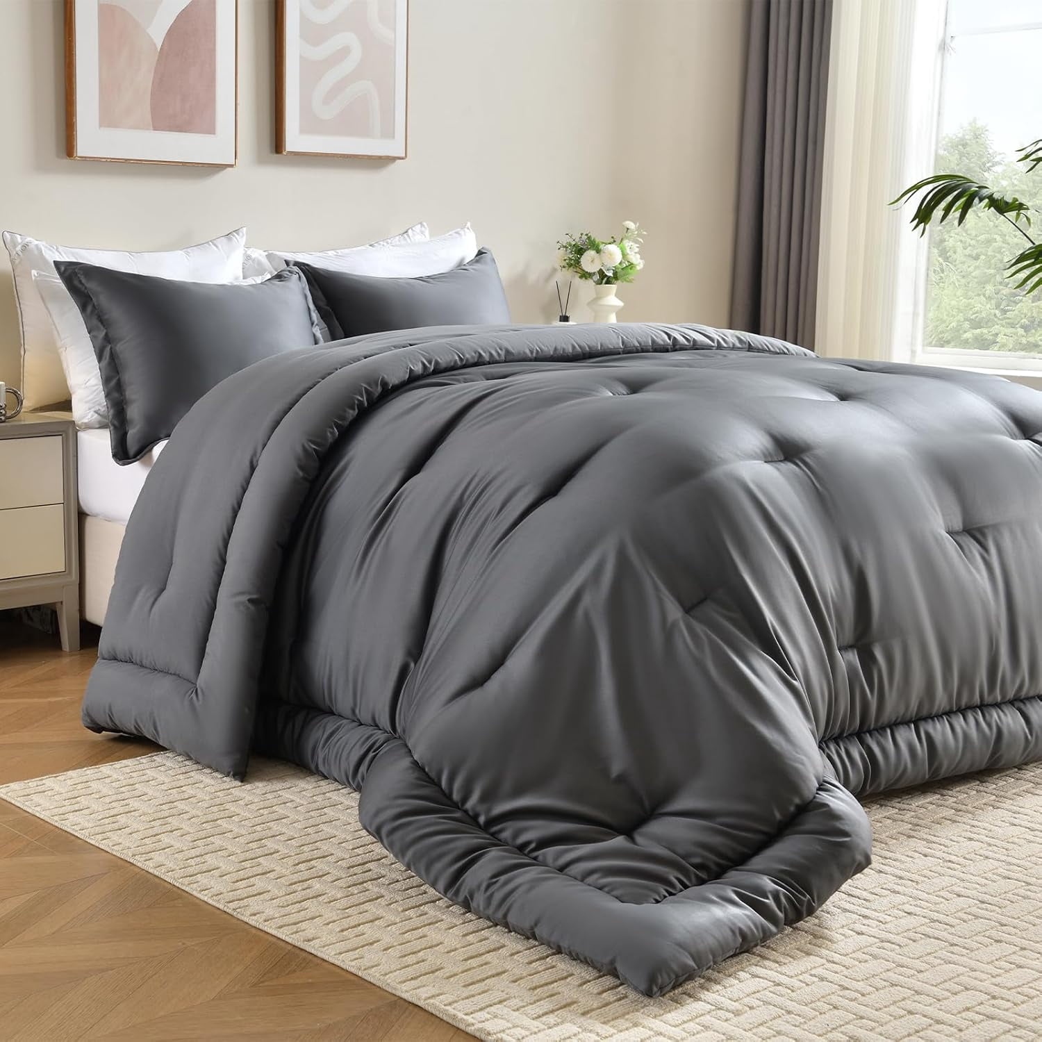CTIVBI Queen Comforter Set Satin Comforter Sets for All Season 3 Pieces ...