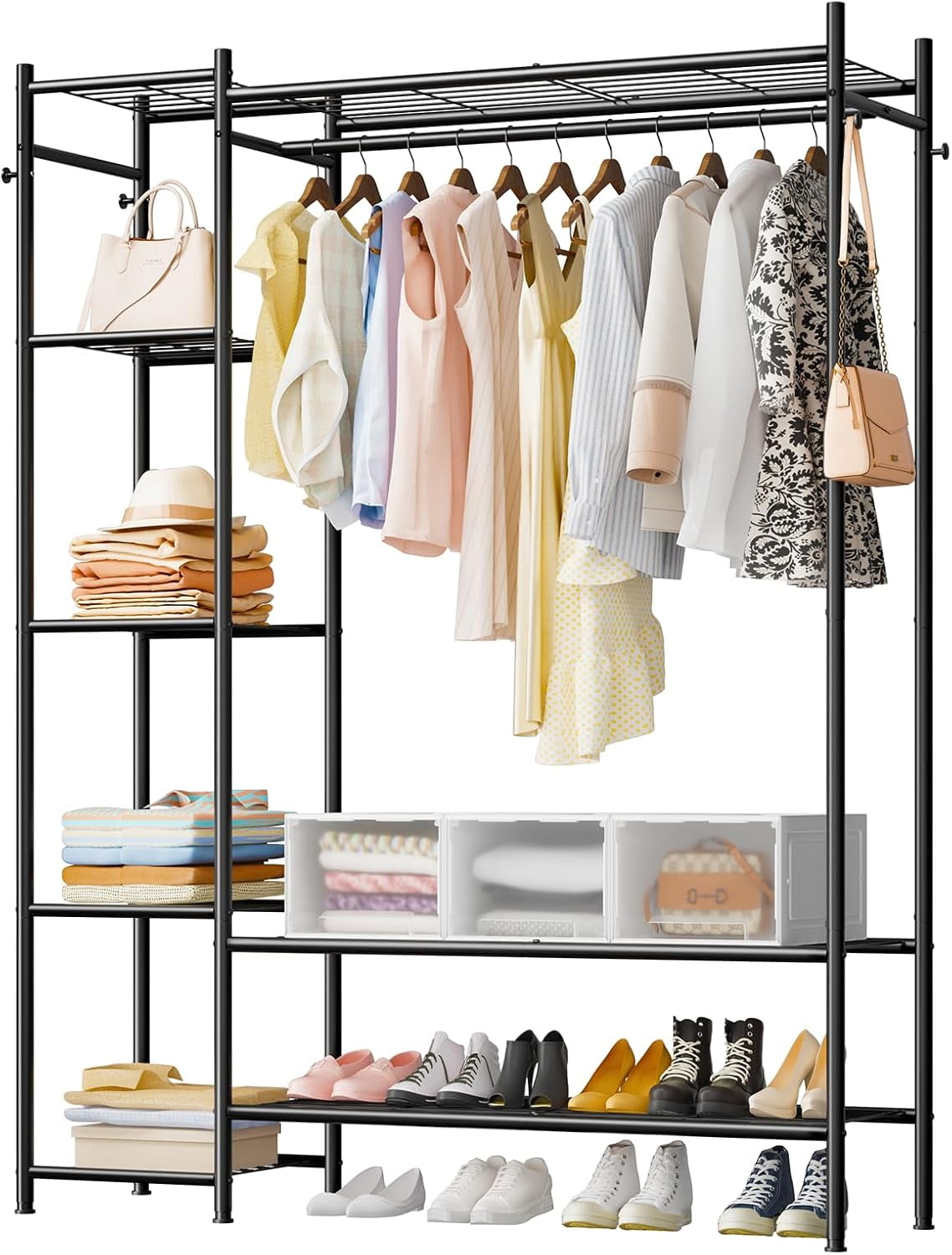 CTIVBI Wardrobe Closet for Hanging Clothes Freestanding Metal Clothes ...