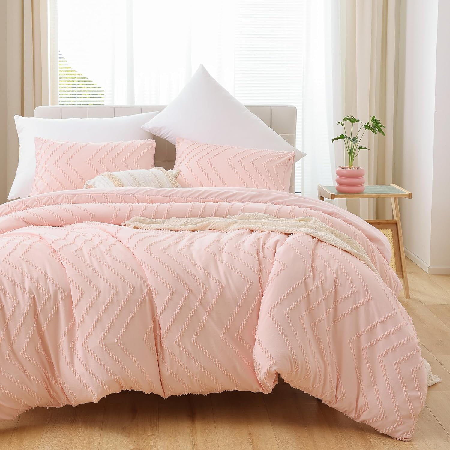 CTIVBI YIRDDEO White Comforter Queen Size 3Pcs Boho Chevron Queen White ...