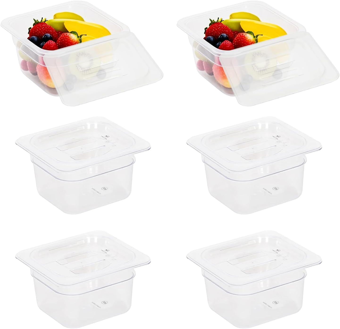 CTJ 6 Pack NSF Food Pans with Lids 1/6 Size, 4'' Deep Commercial Clear ...