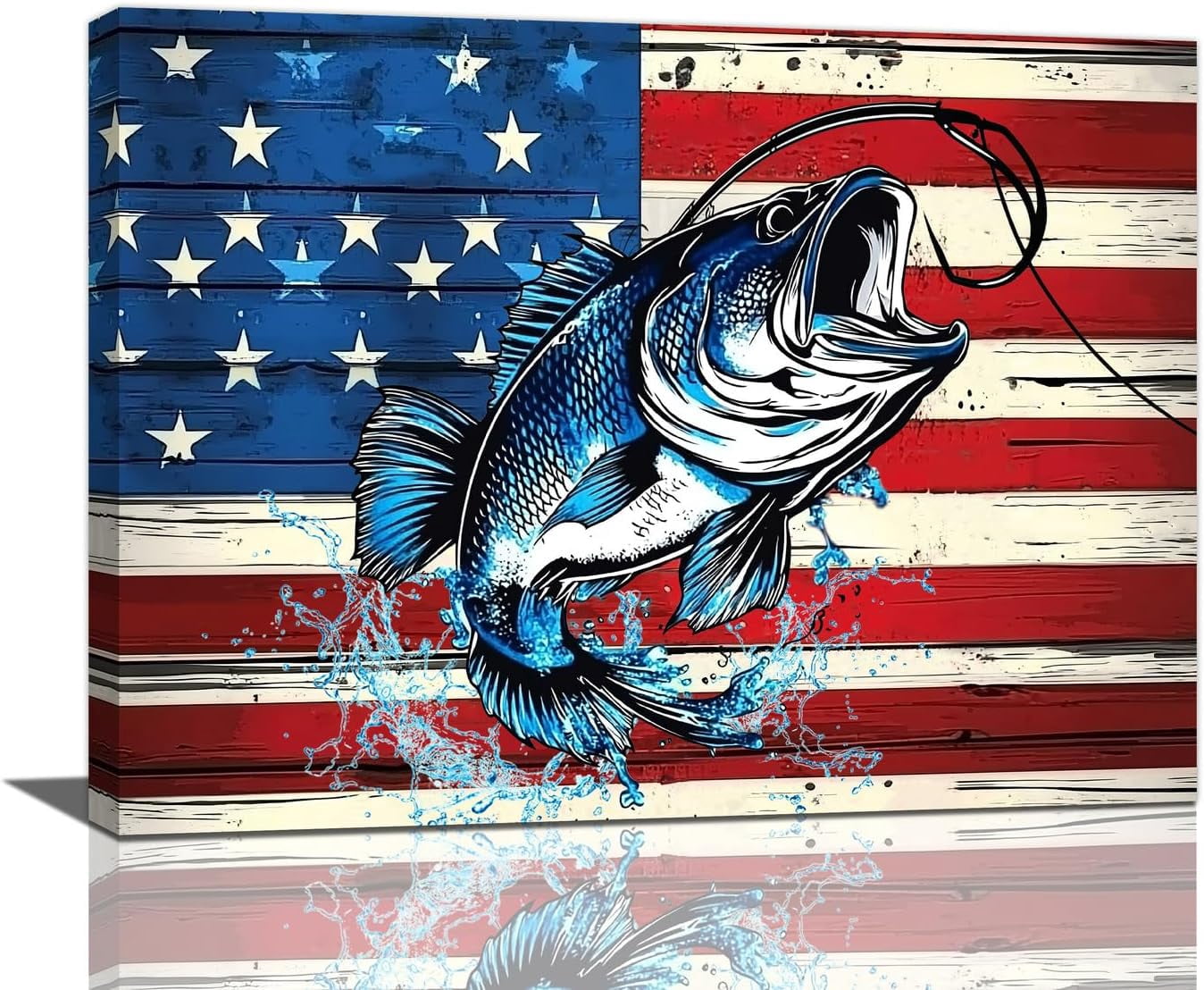 CTLL-Bass Fish Wall Art Nautical Fishing Pictures Wall Decor USA Flag ...