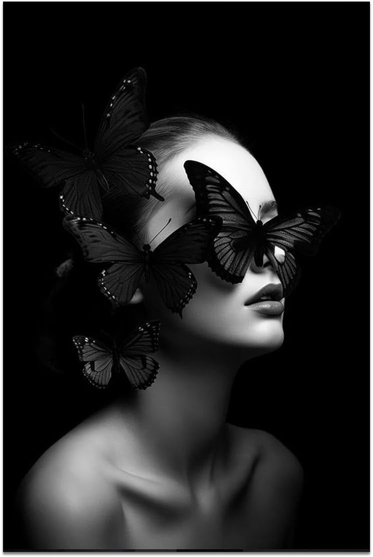 CTLL-Beautiful Butterfly On Face Of Young Woman Posters, And White ...