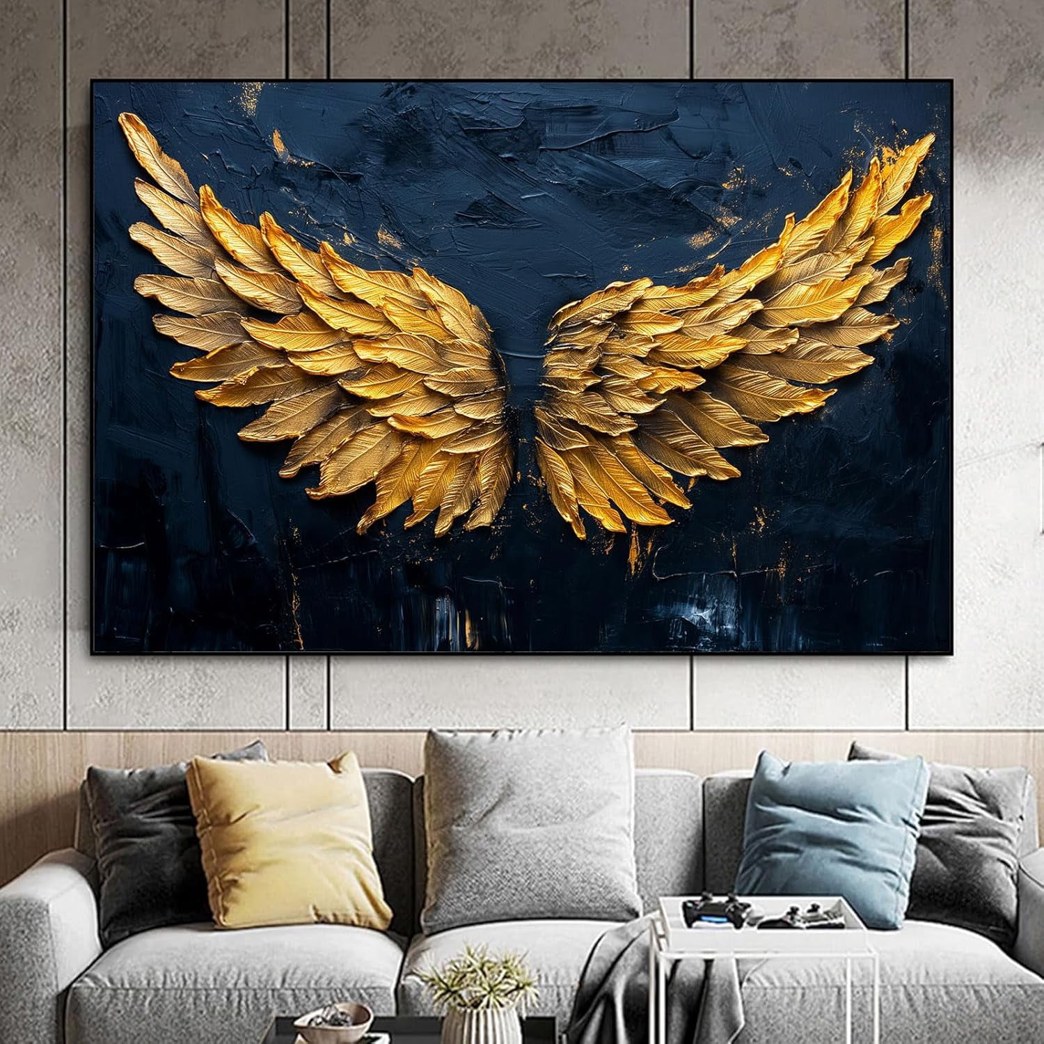 CTLL-Black and Gold Angel Wings Wall Art Abstract Wing Golden Feather ...