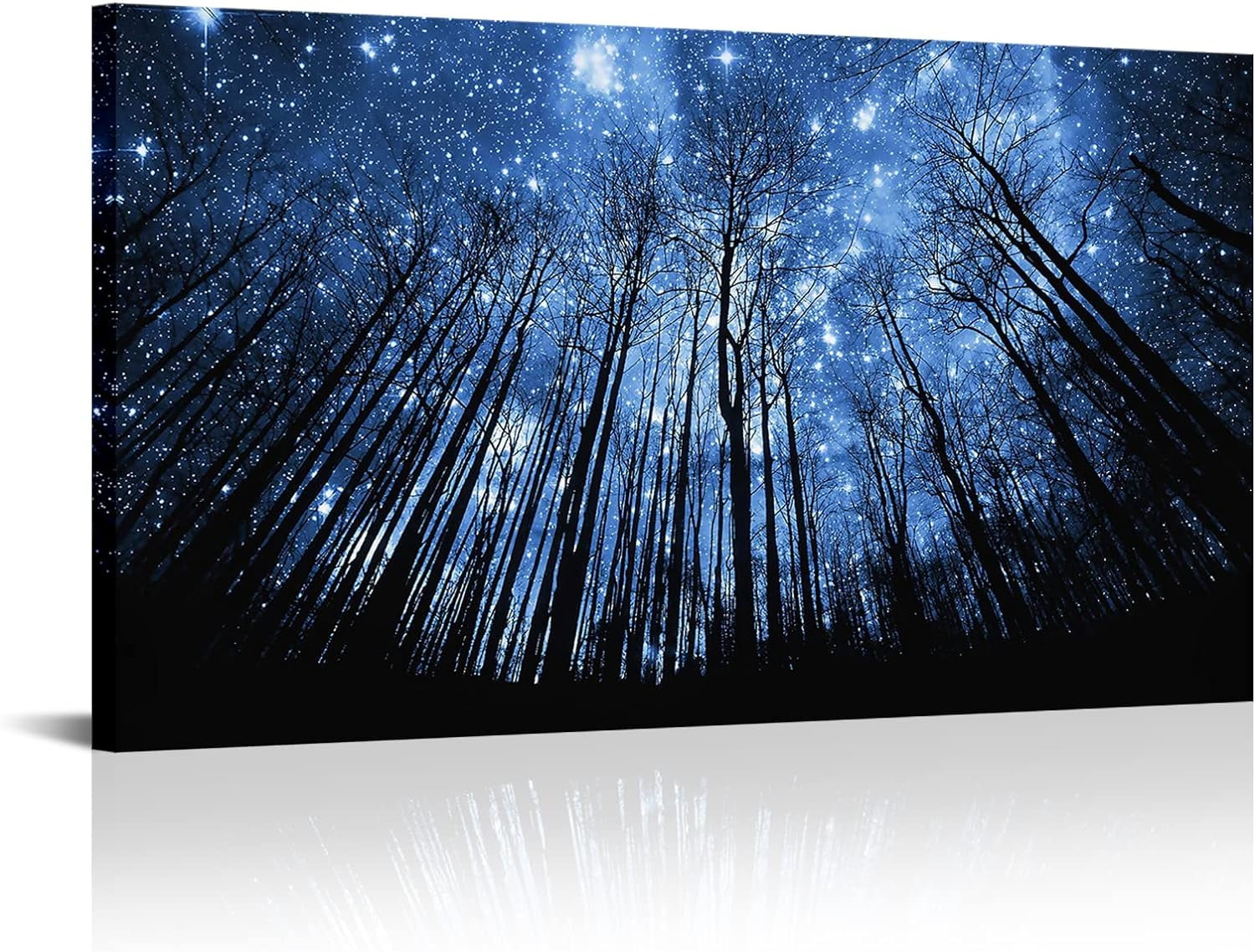 CTLL-Blue Starry Night Forest Tree Silhouette Canvas Wall Art Nature ...