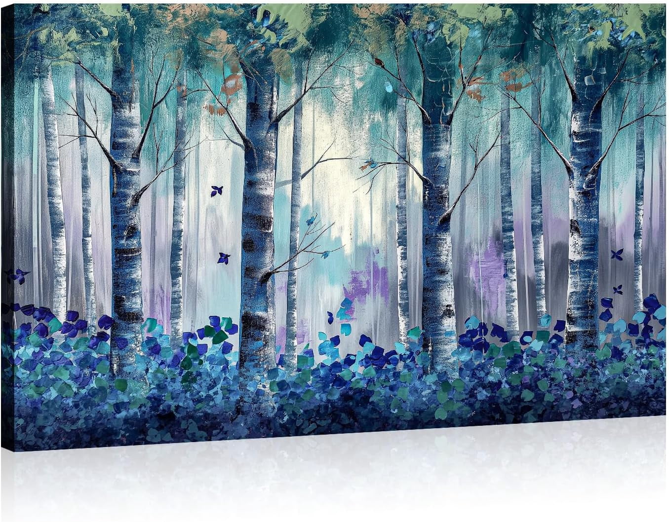 CTLL-Blue Tree Canvas Wall Art Forest Landscape Picture Modern Birch ...