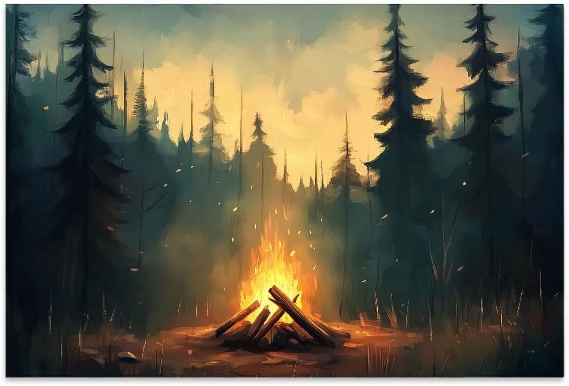 CTLL-Camping Wall Art, Campfire At Night Cozy Cabin Wall Décor for Living Room Bedroom Rustic ...