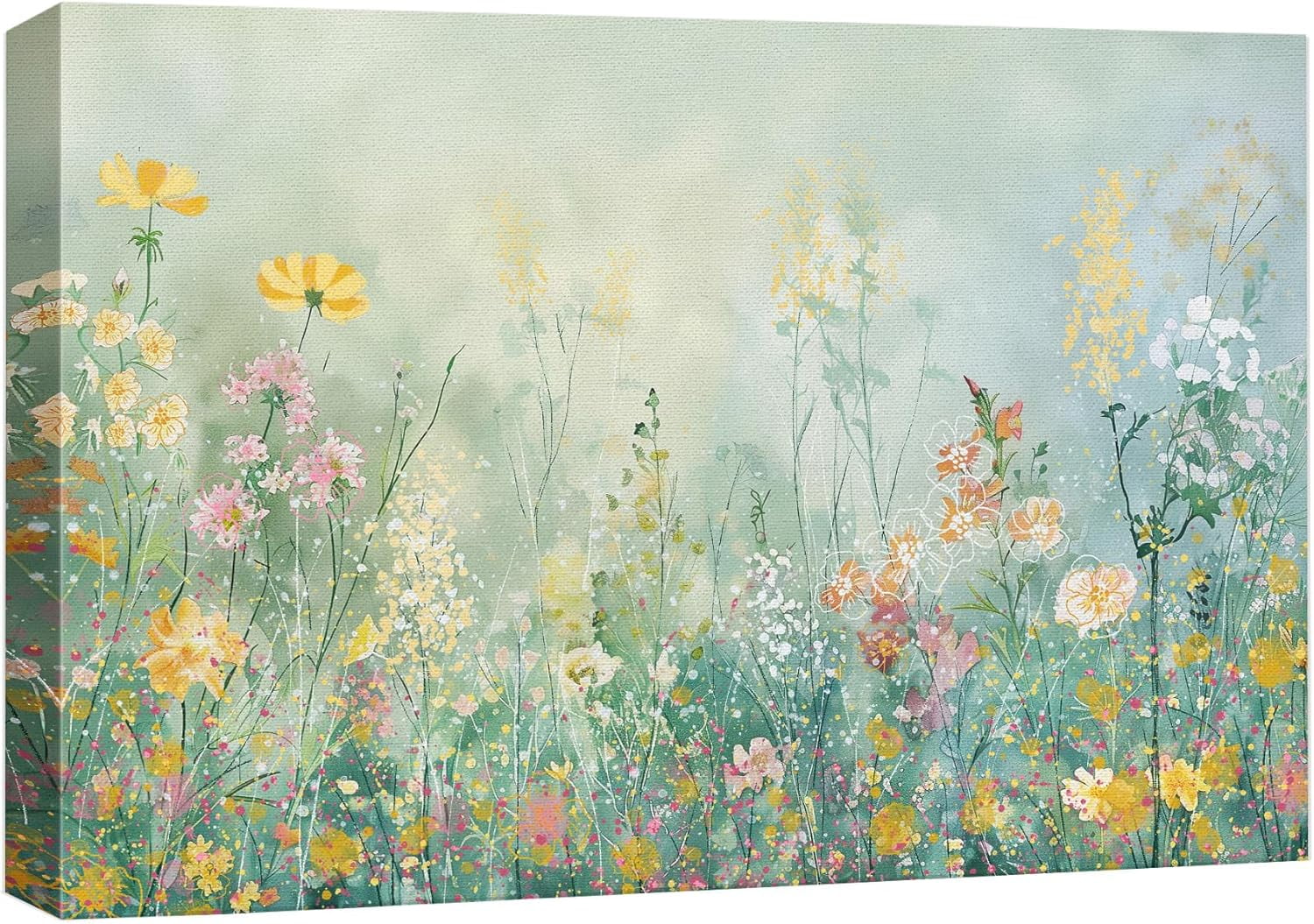 CTLL-Canvas Print Blooming Field Yellow and Pink Flowers in a Lush ...