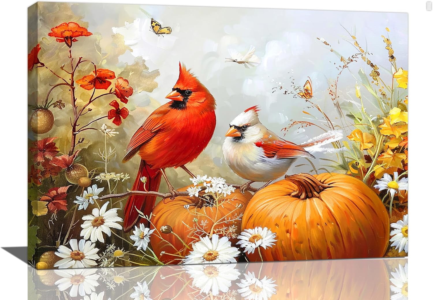CTLL-Fall Pumpkin Bird Wall Art Decor Farmhouse Cardinal Autumn ...