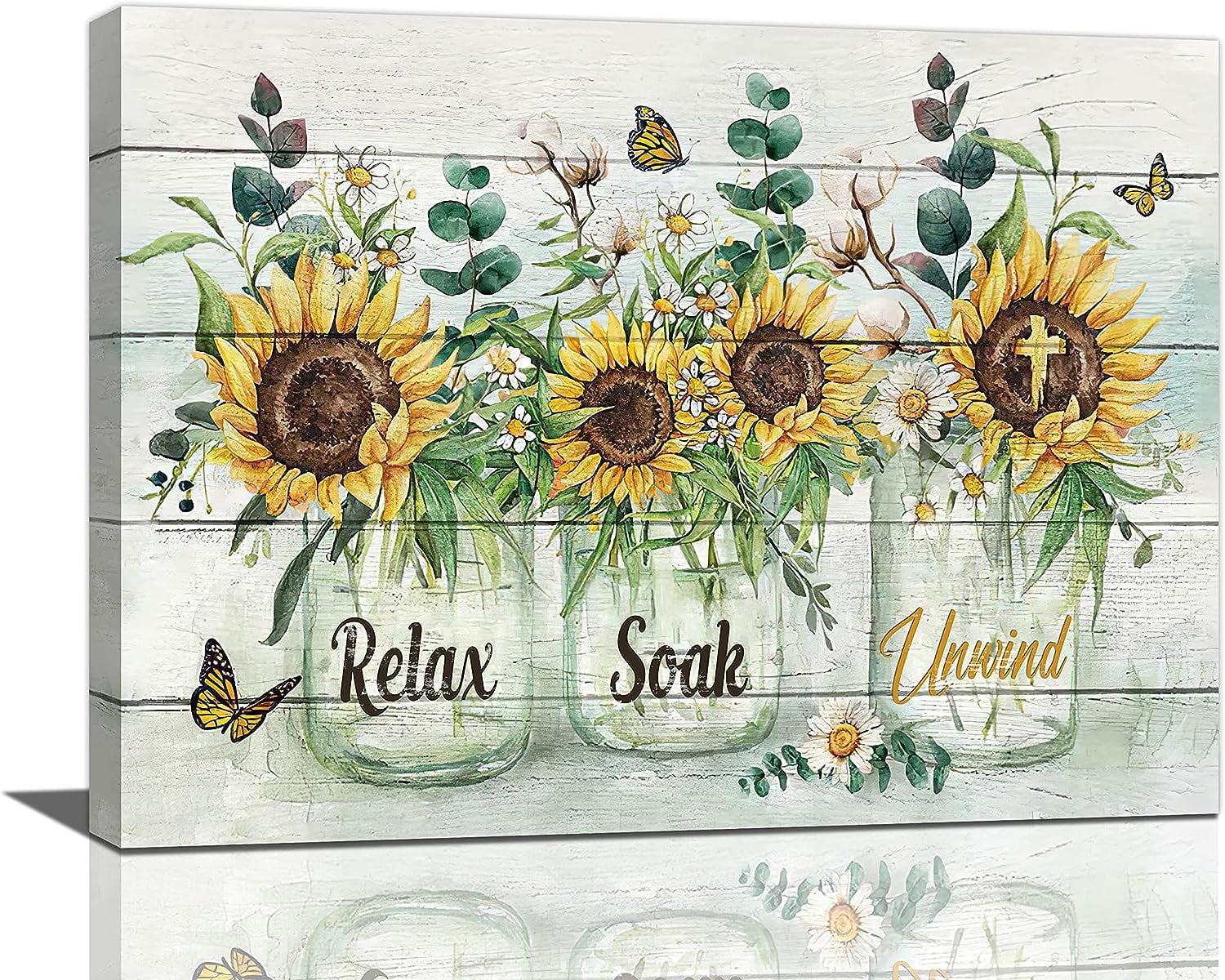 CTLL-Farmhouse Sunflower Bathroom Decor Wall Art Rustic Flower Butterfly Floral Pictures Wall ...