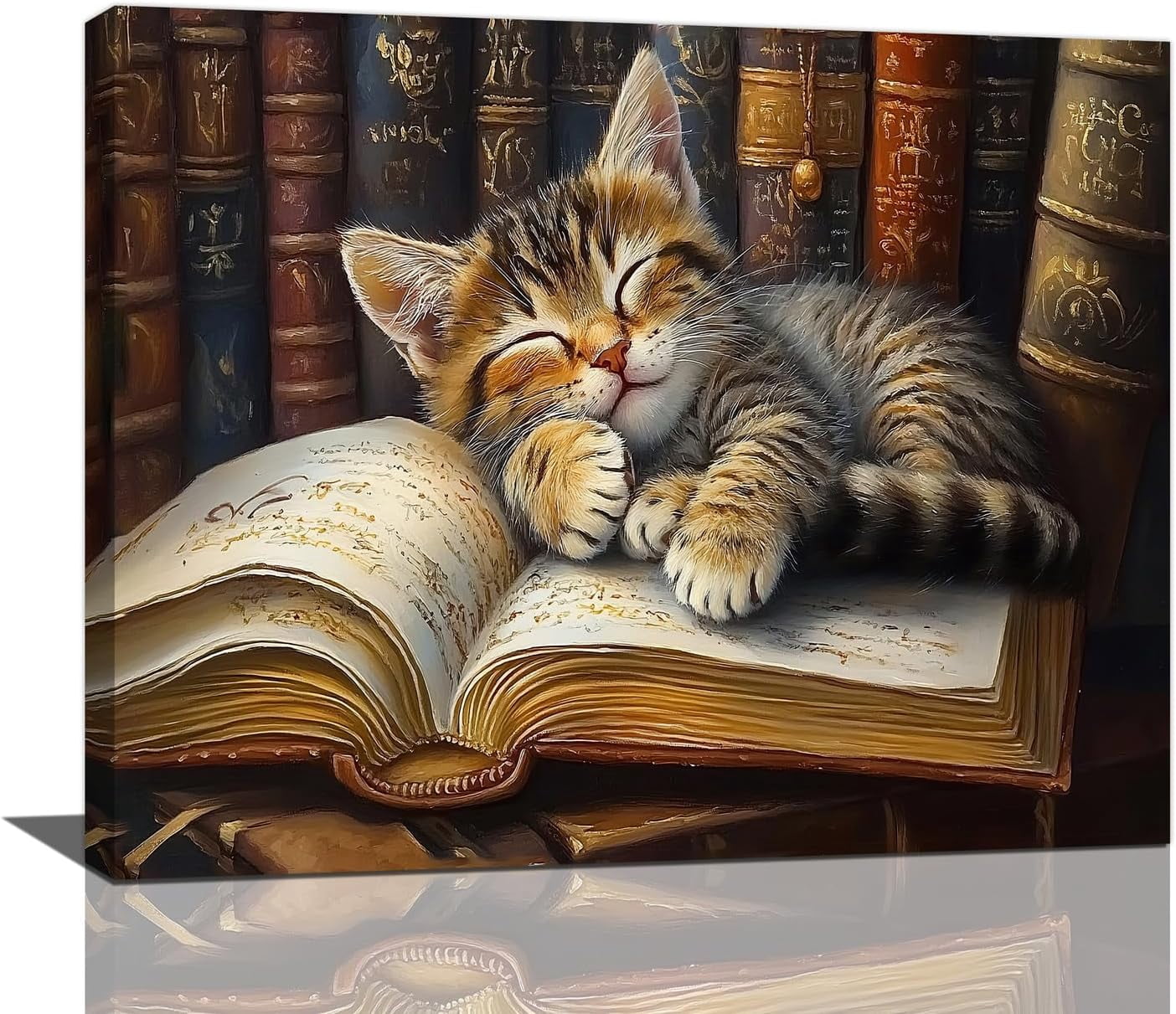 CTLL-Funny Cat Wall Art Vintage Cat Reading Book Wall Decor Cute Animal ...