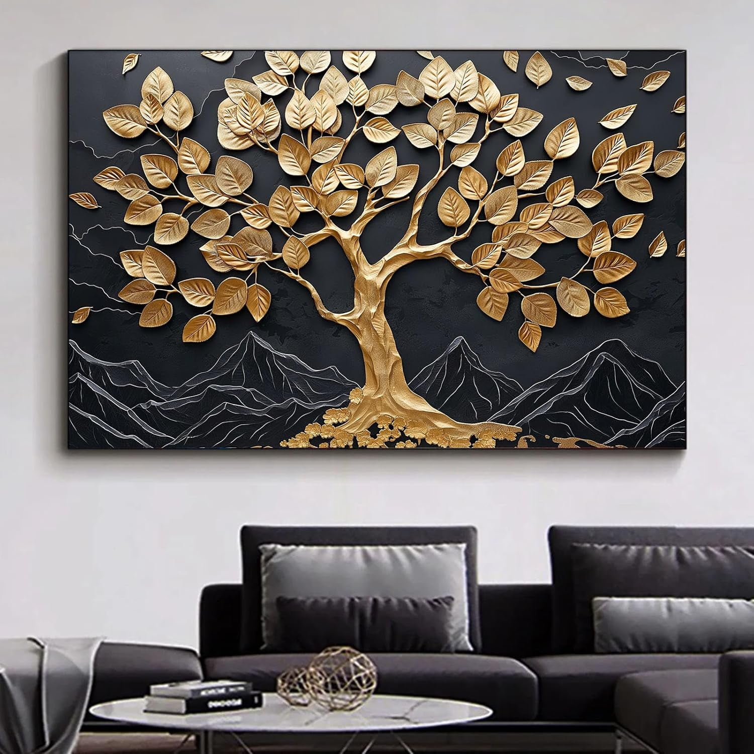 CTLL-Golden Tree Canvas Wall Art Abstract Black and Gold Print Black ...