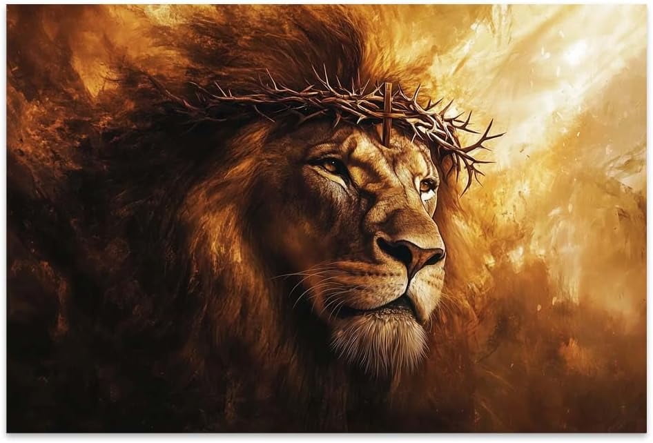CTLL-Lion Crown Cross Wall Art, Wall Pictures Poster Lion with Crown ...