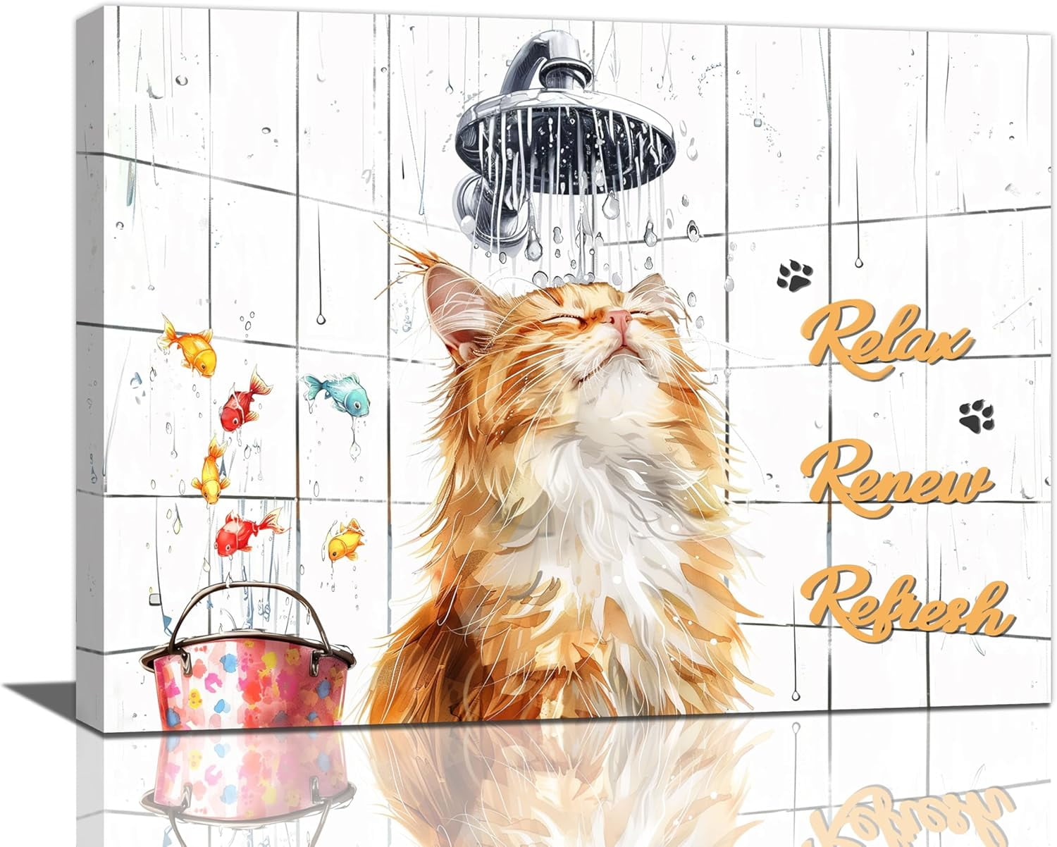 CTLL-Orange Cat Wall Art Cat In Shower Bathroom Pictures Wall Decor ...