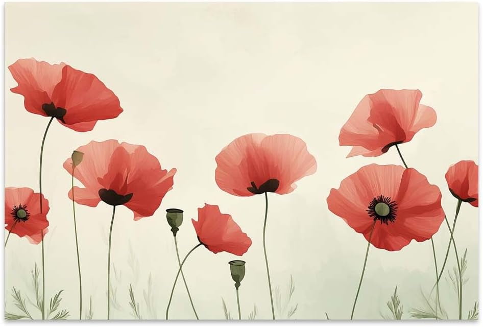 CTLL-Red Poppies Wall Art, Wildflowers Canvas Wall Art Floral Prints ...