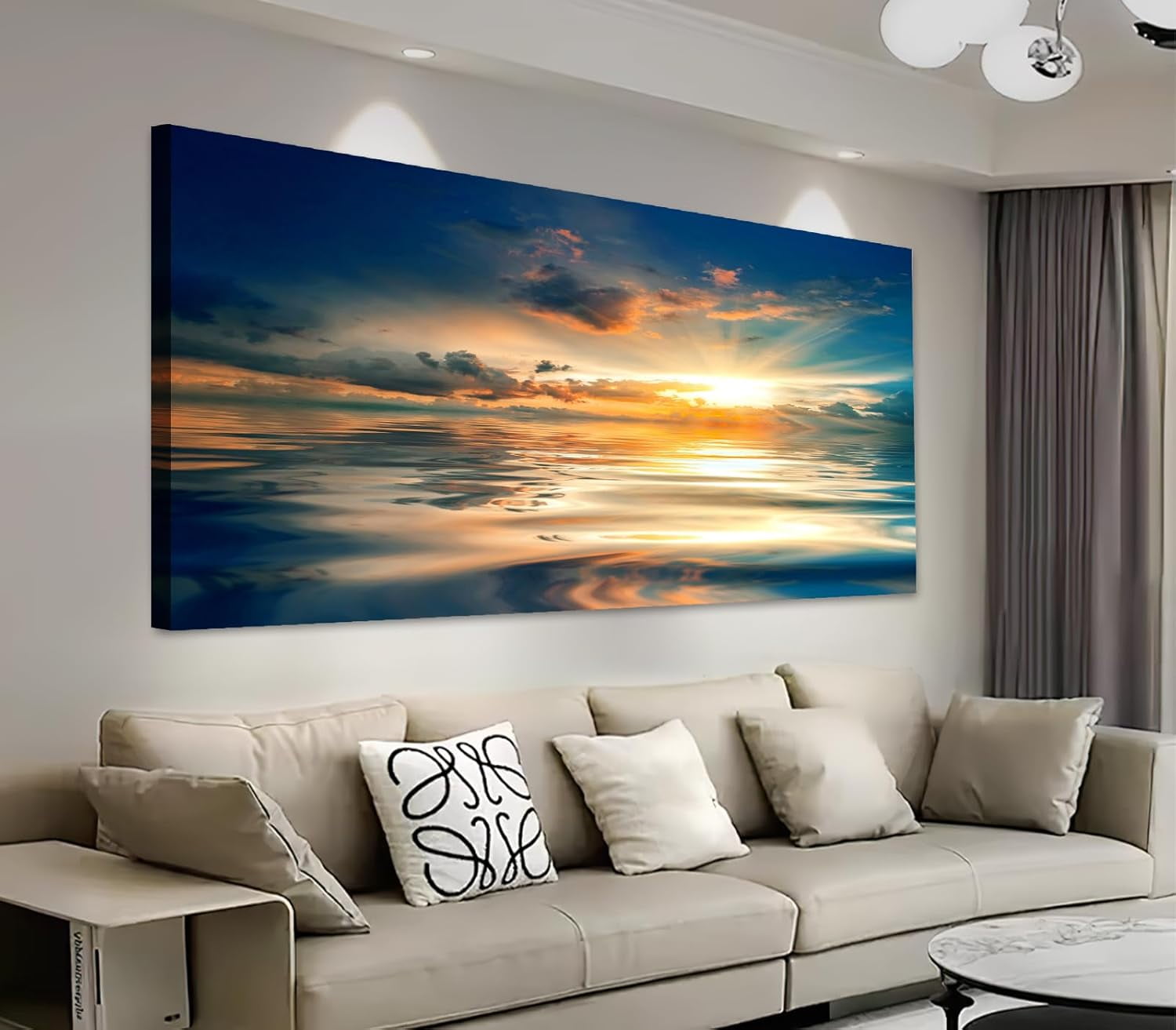 CTLL-Sunset Ocean Wall Art Calm Sea Canvas Pictures Blue Ocean Wall ...
