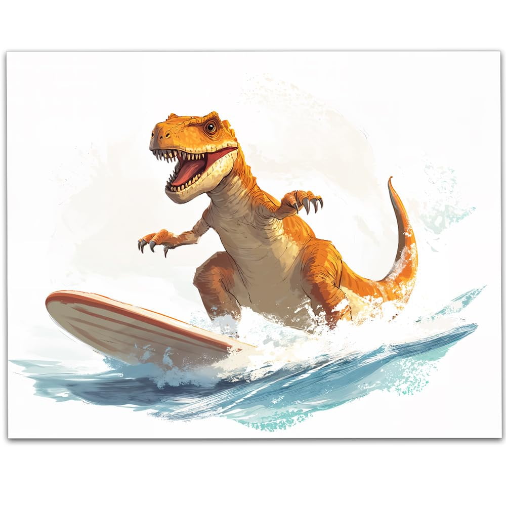 CTLL-Surfing Dinosaur Poster T-Rex Surf Art & a Dinosaur on a Surfboard ...