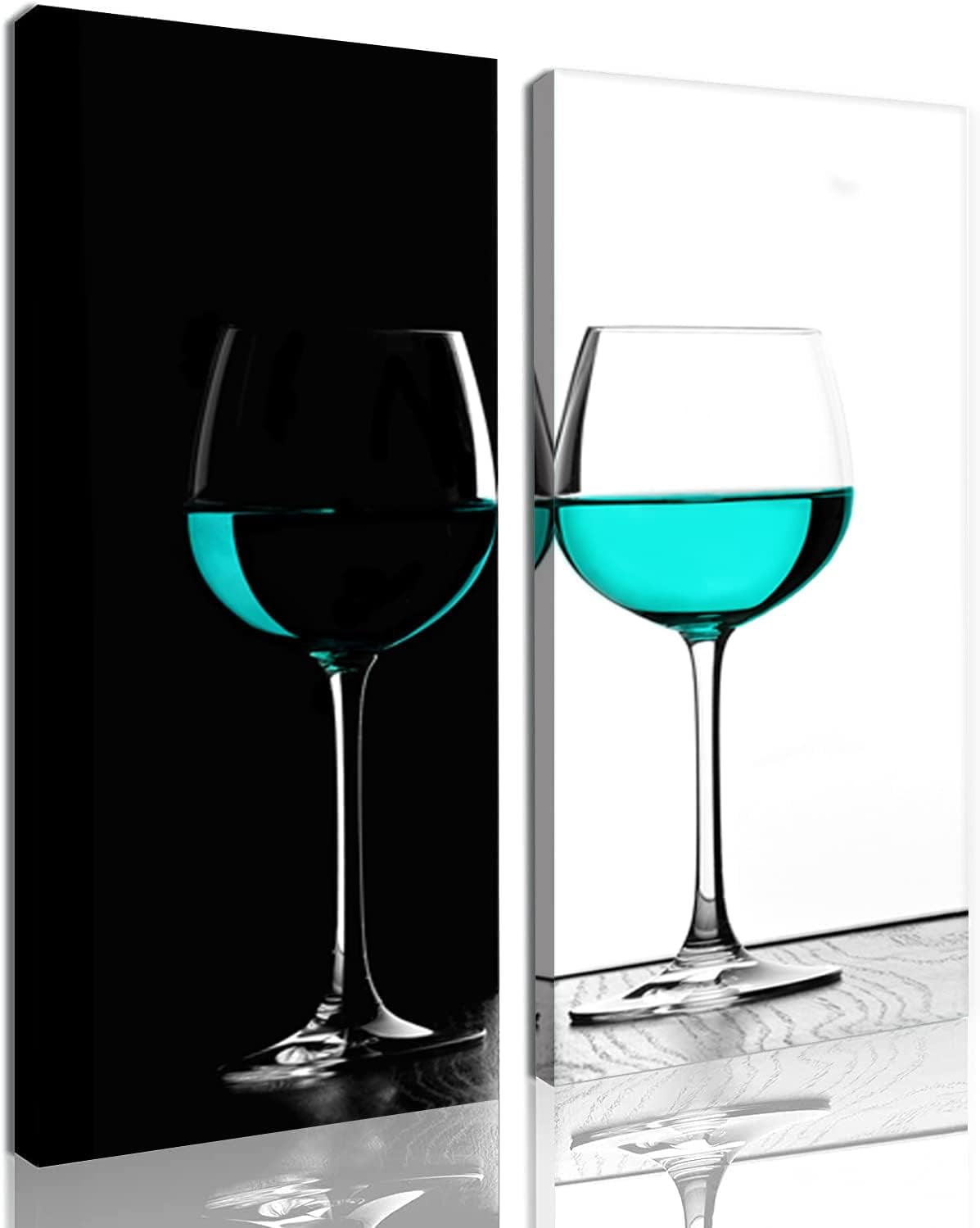 CTLL-Teal Wine Glass Wall Art and White Wine Cup Bar Kitchen Minimalist ...