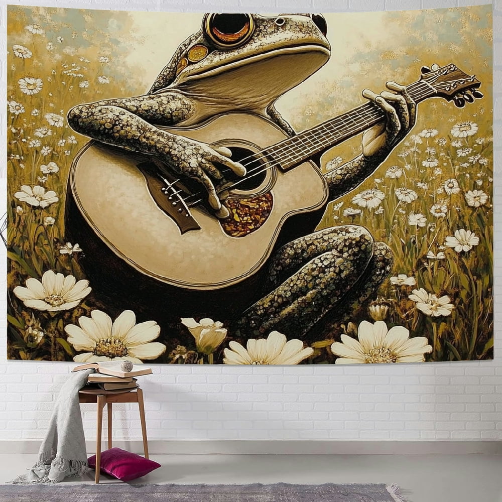 CTLONG Aesthetic Tapestry, Funny and Earthy Colored Frog Playing Banjo ...