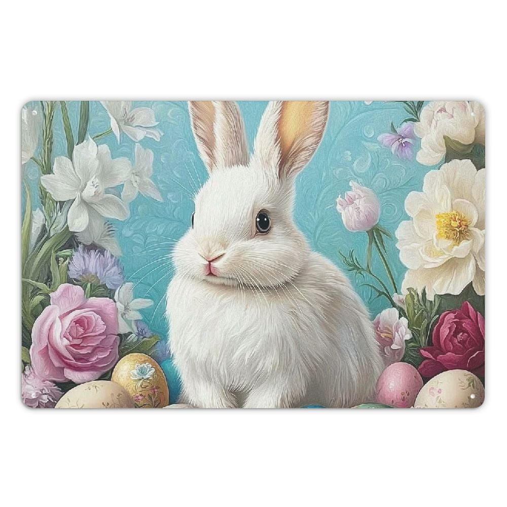 CTLONG Easter Bunny And Eggs Wall Art Flowers Print Artwork Picture for ...