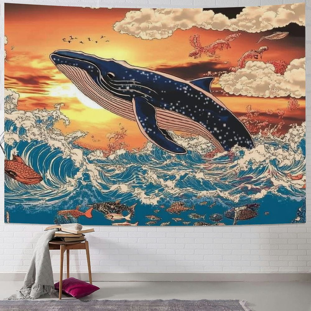 CTLONG Japanese Ukiyo-e Tapestry The Great Wave Tapestry hippie Koi ...