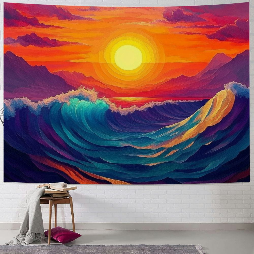 CTLONG Sun Tapestry Great Wave Wall Tapestries Japanese Ocean Wave Wall ...