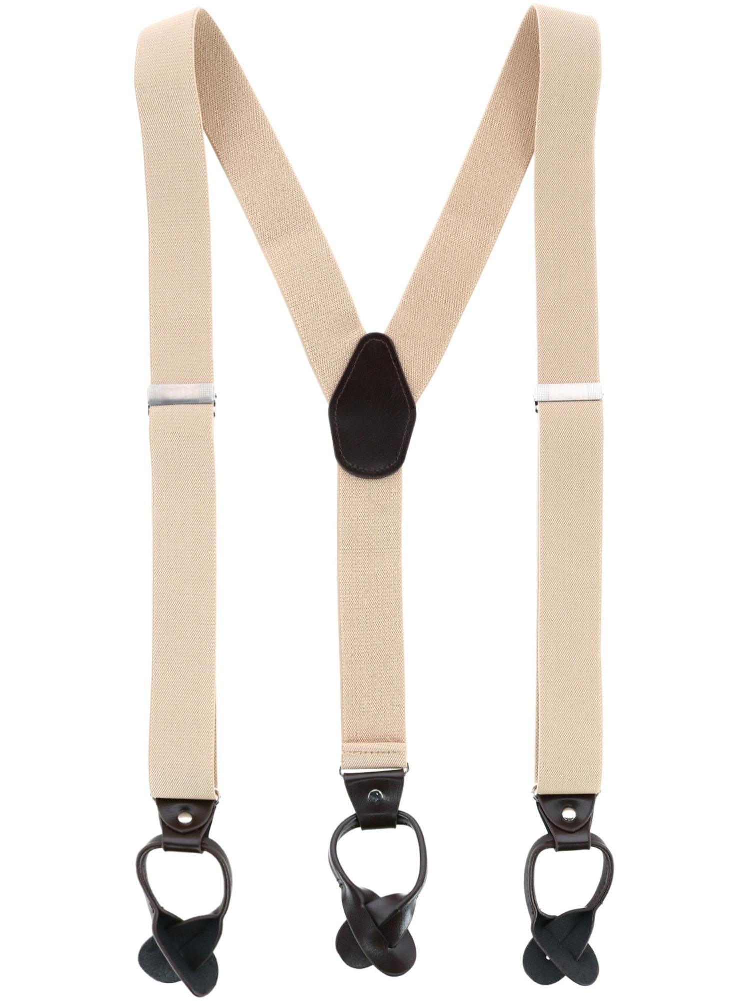 CTM 1.375 Inch Wide Solid Color Y-Back Button-End Suspenders (Men ...