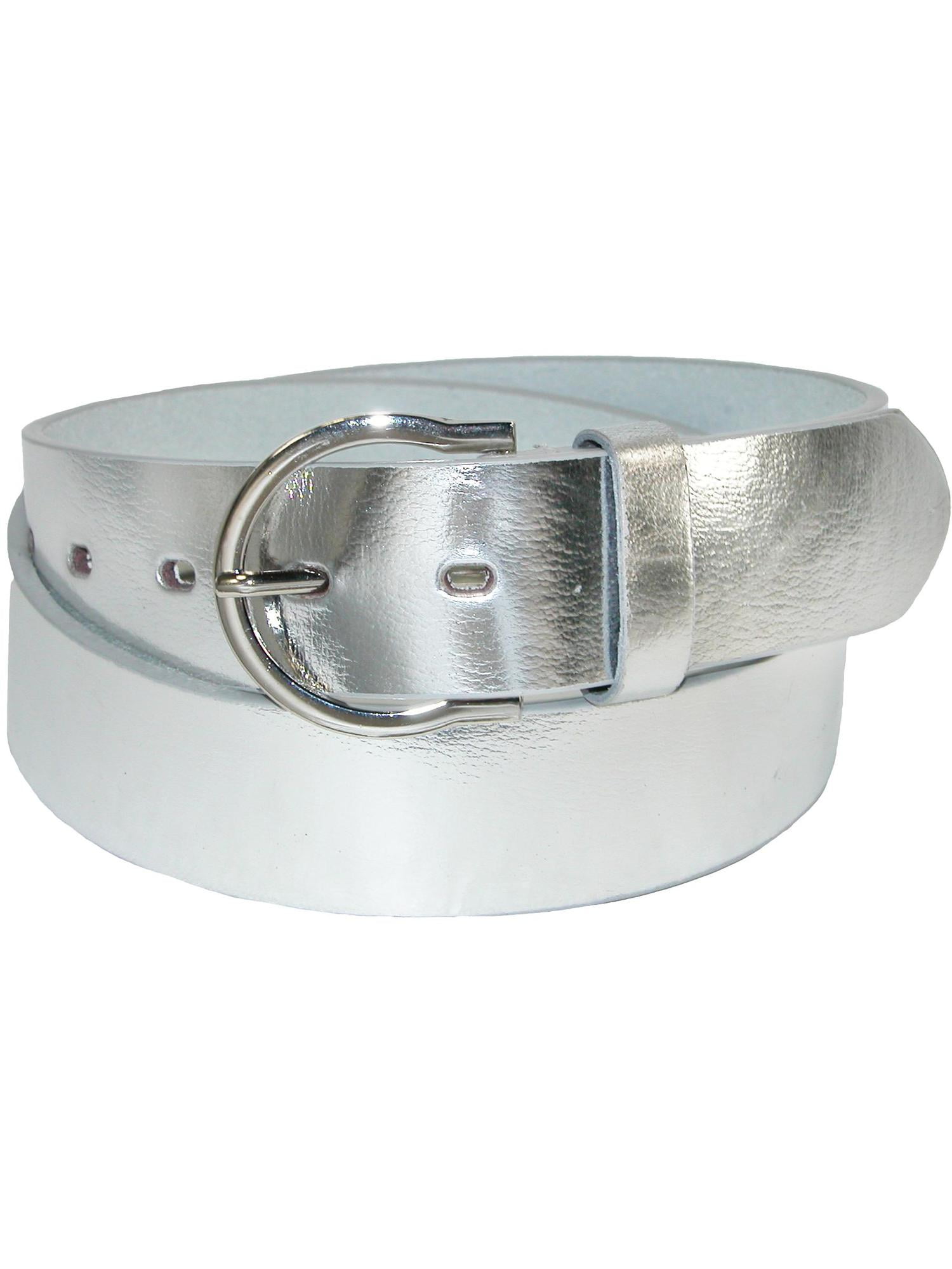 CTM Women's Basic Bridle Belt, Leather, Satin Silver Buckle, 1 3/8 ...