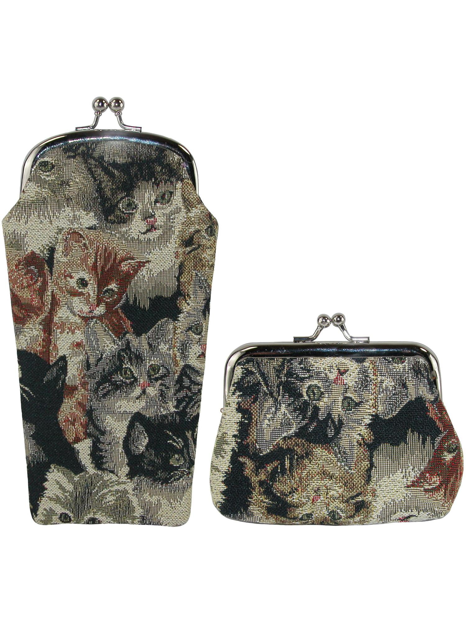 CTM Cat Print Tapestry Glasses Case and Coin Purse Set (Women ...