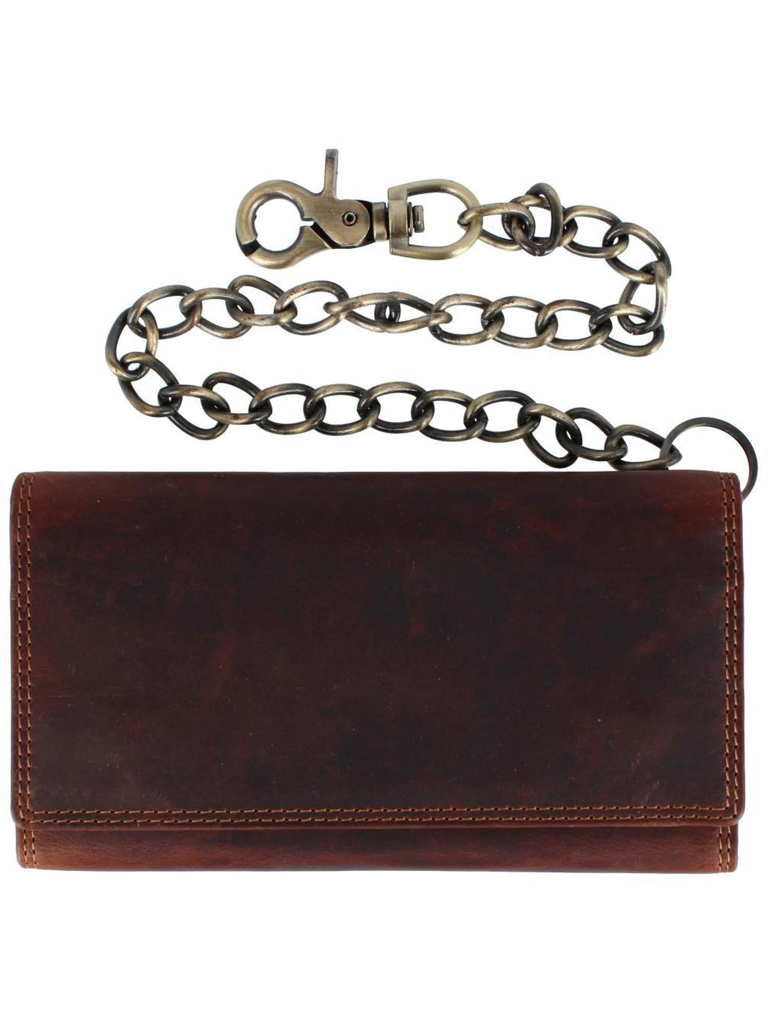 CTM Crazy Horse Leather Long Trifold Checkbook Chain Wallet (Men ...