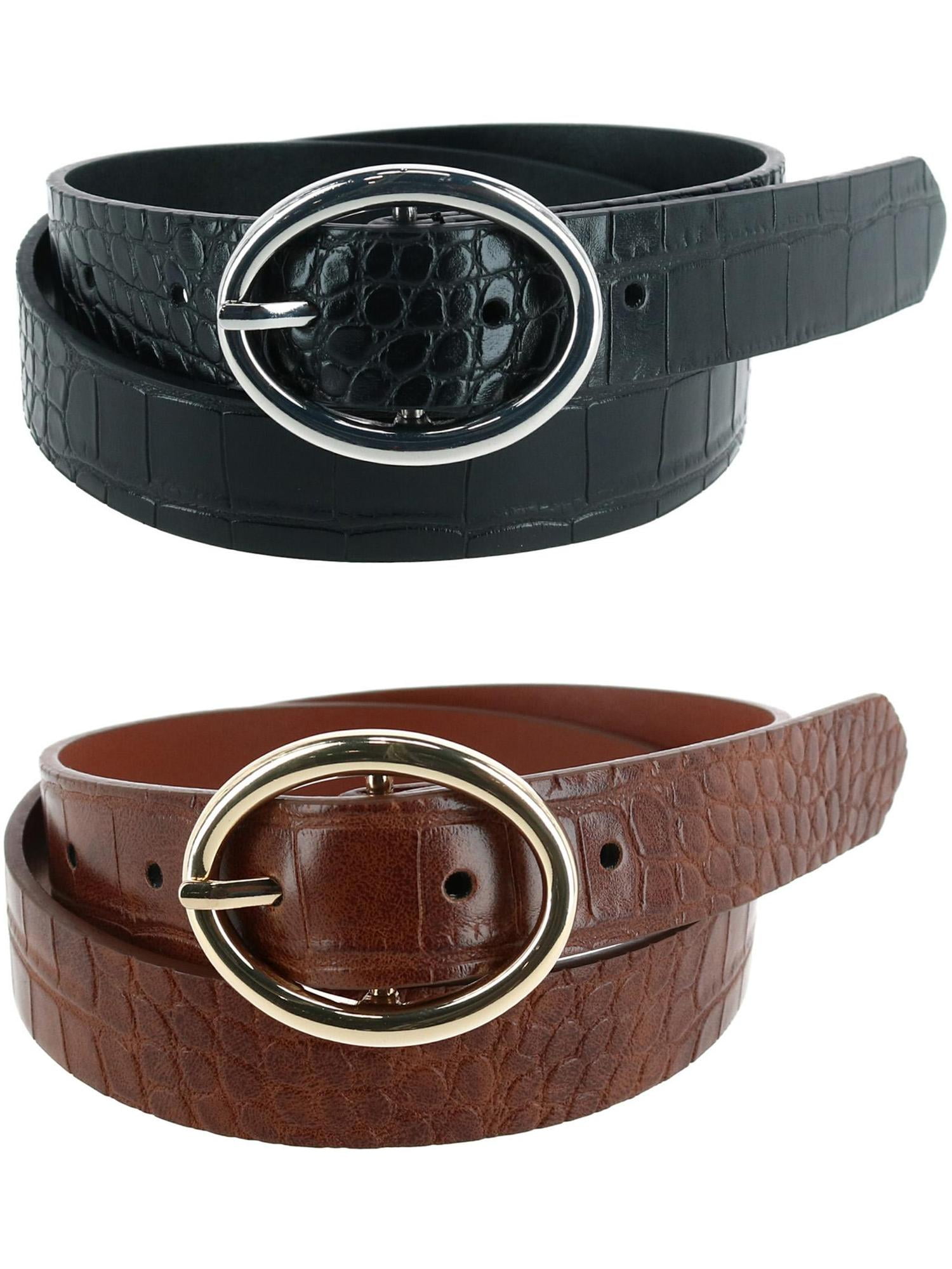 CTM Croc Print Center Bar Buckle Belt 2 Pack (Women) - Walmart.com