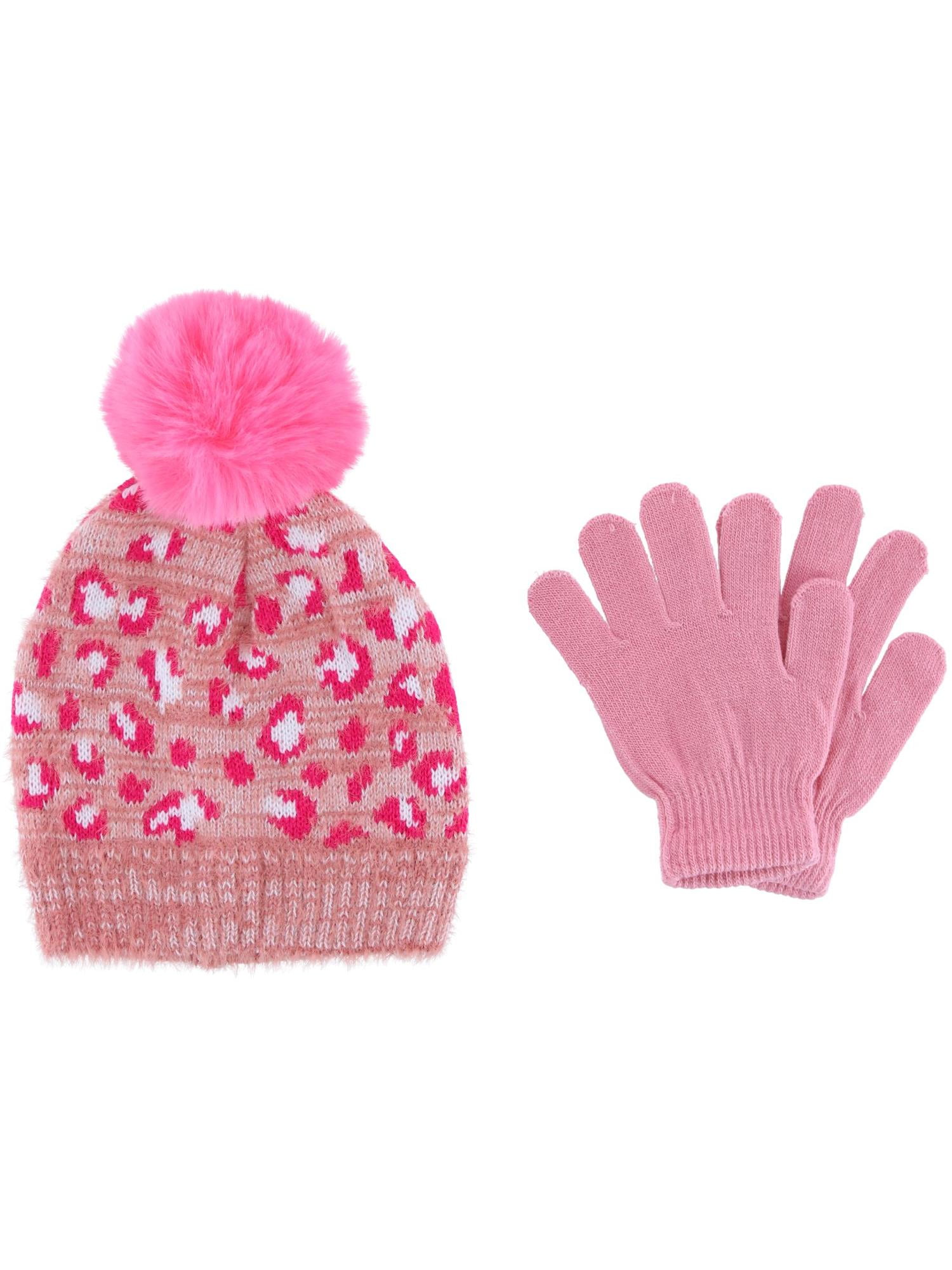 CTM Girl's 7-14 Leopard Print Winter Pom Hat and Glove Set by Connex ...
