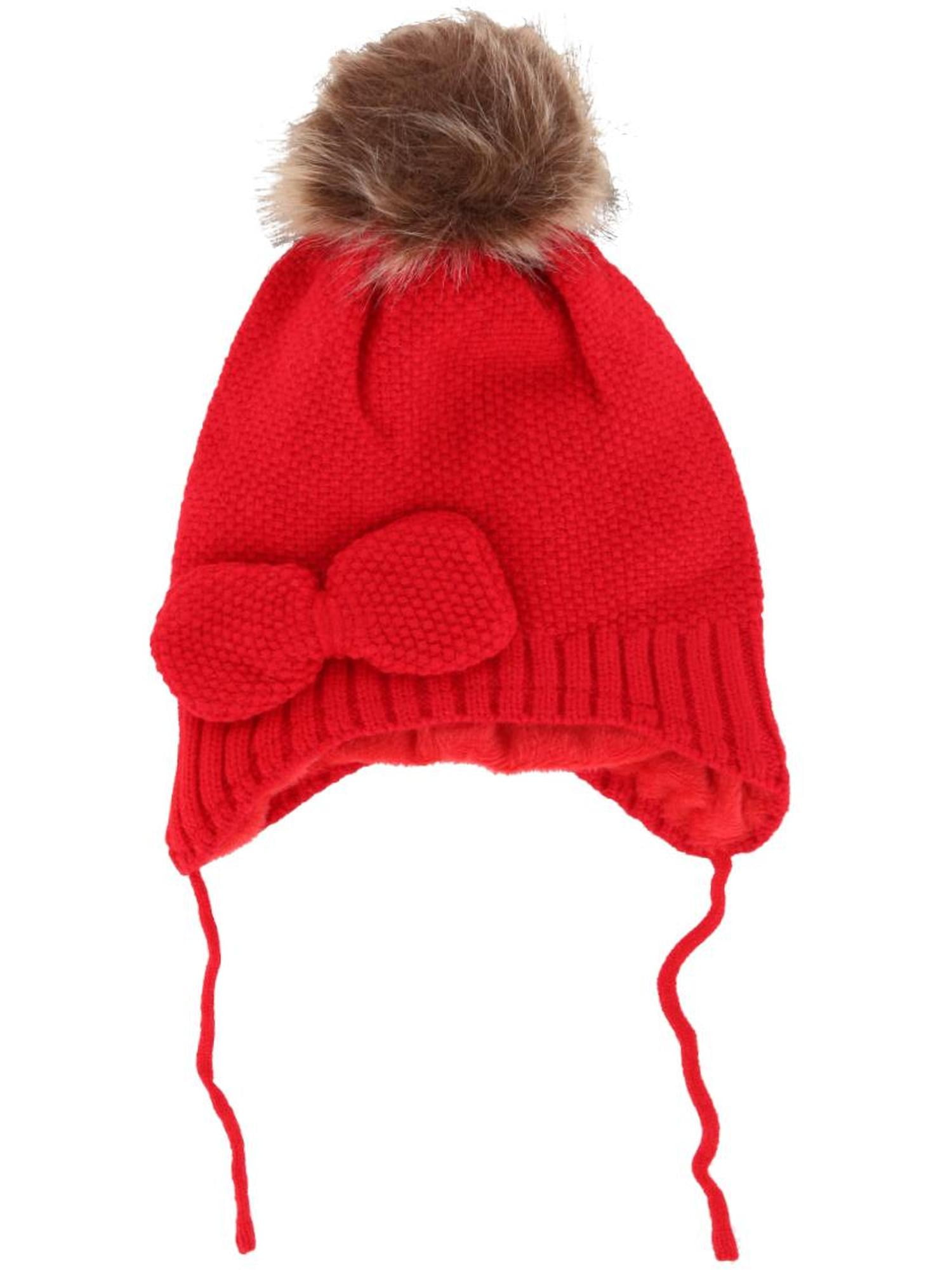 CTM Girl's One Size Fits Most Knit Winter Beanie with Pom Bow and Ear ...