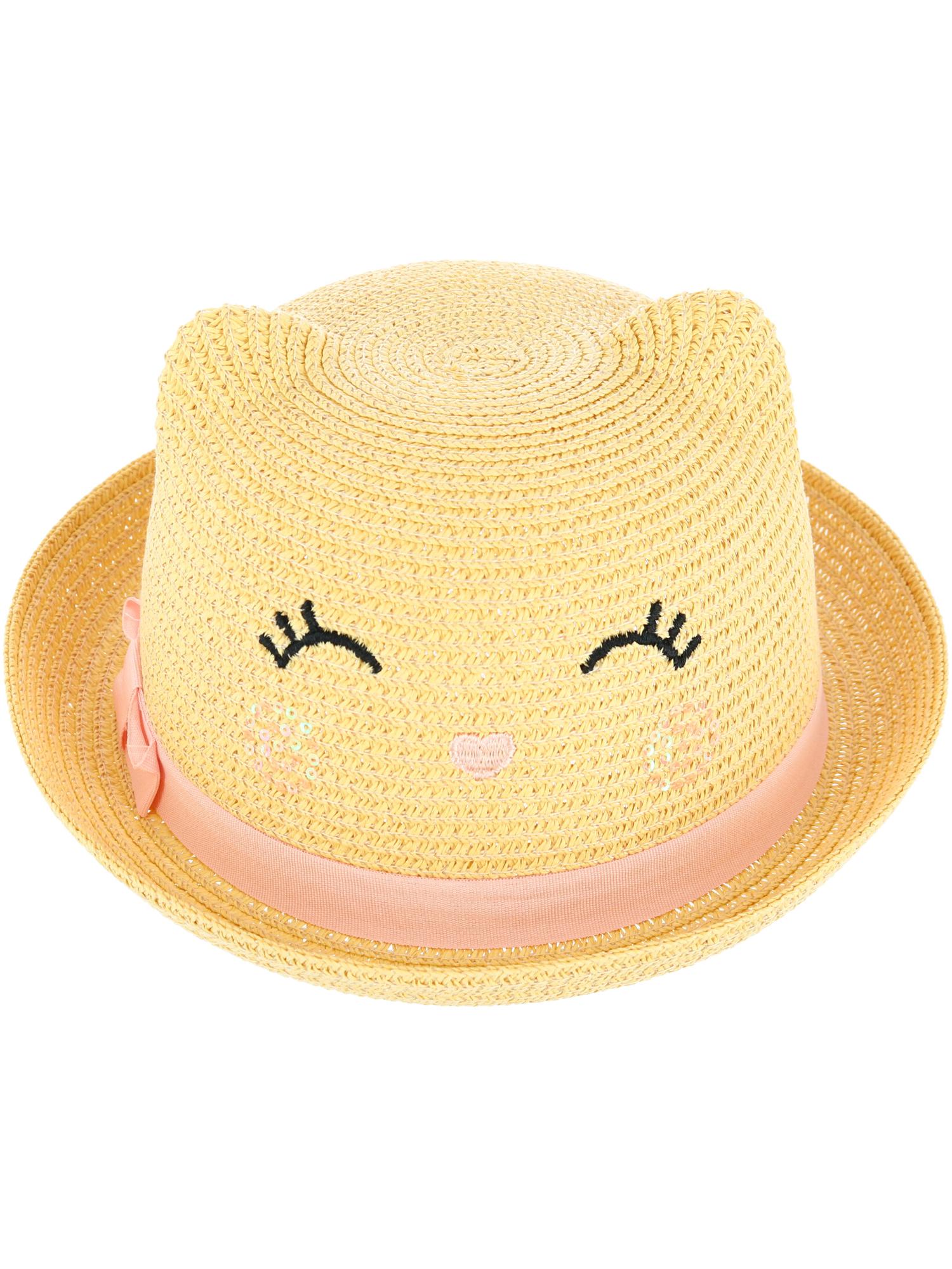 CTM Girl's Smiling Kitty Face Straw Sun Hat - Walmart.com